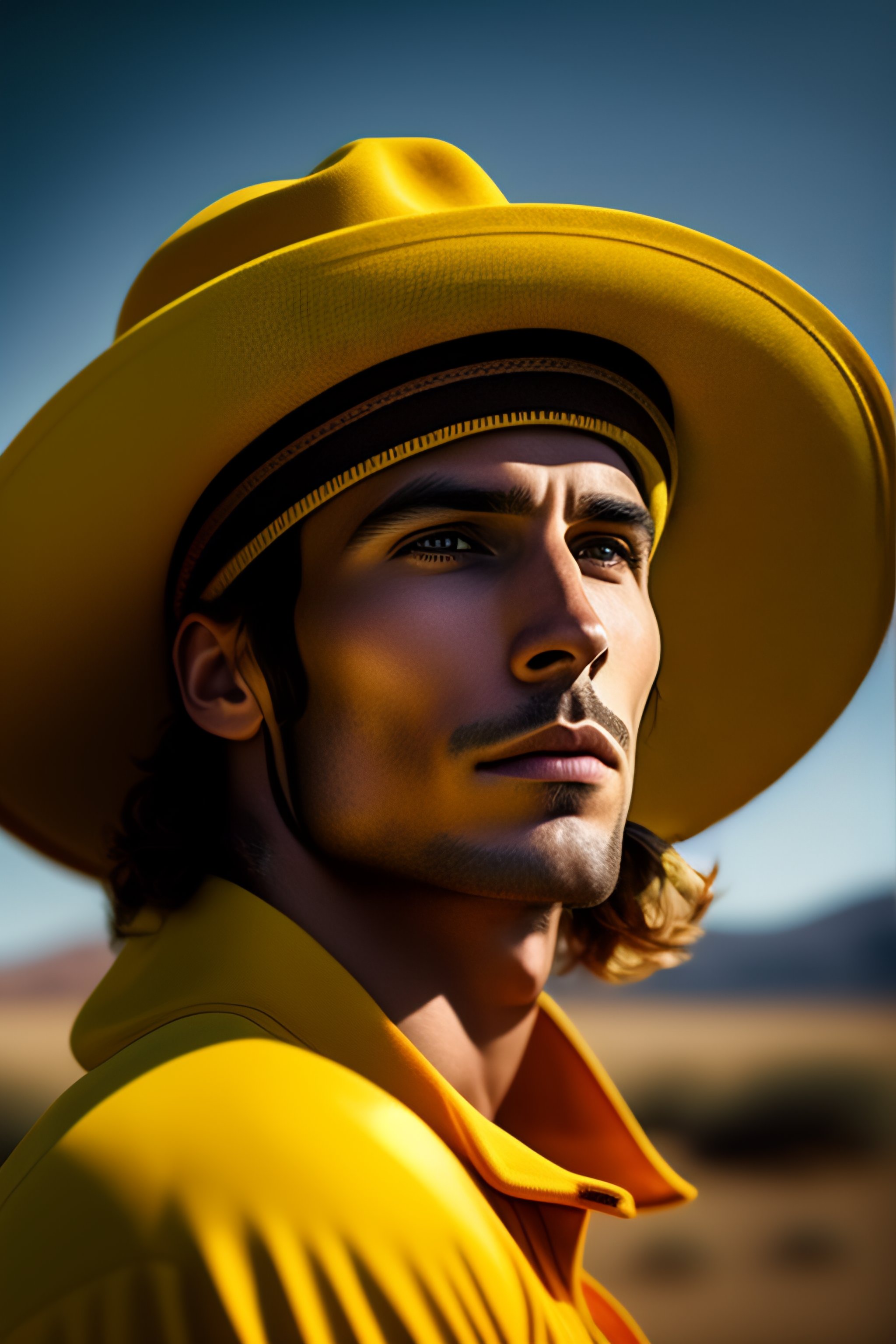 Lexica - A realistic photo of a guy wearing a yellow hat