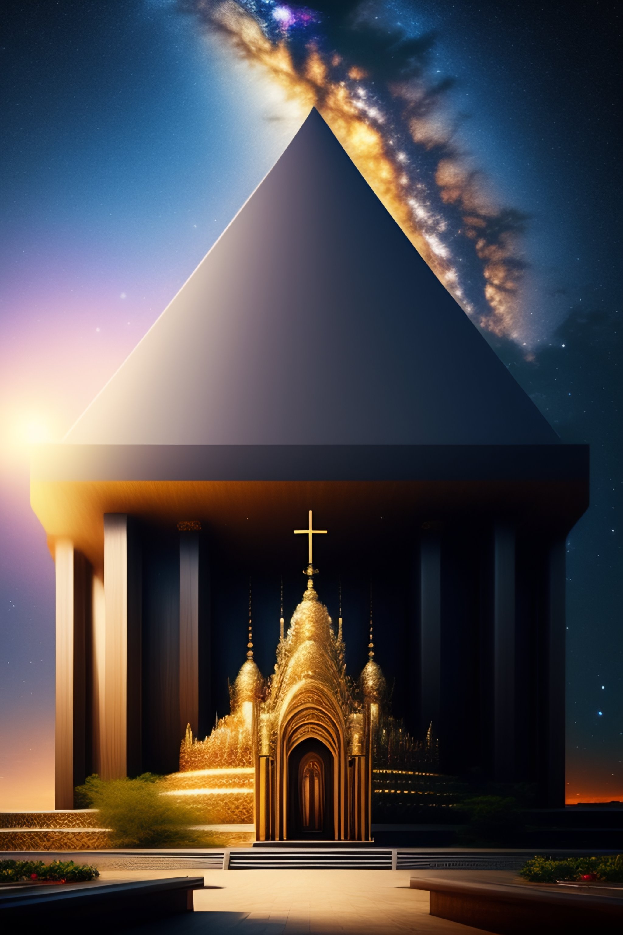 Lexica - A great temple. A gigantic image of Jesus Christ on one of the ...