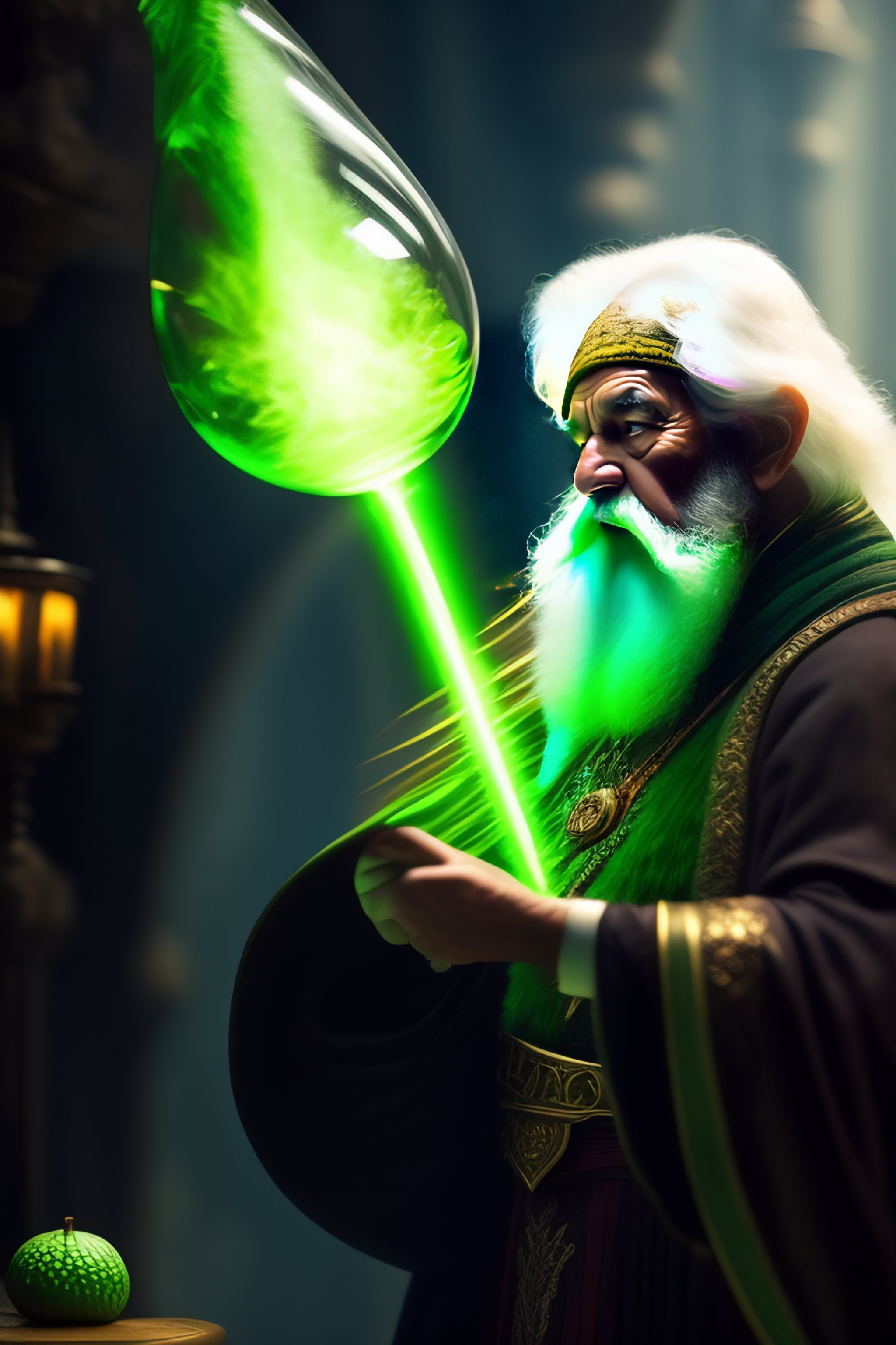 Lexica - Dark old wizard throwing green spells to a squeleton, fantasy ...