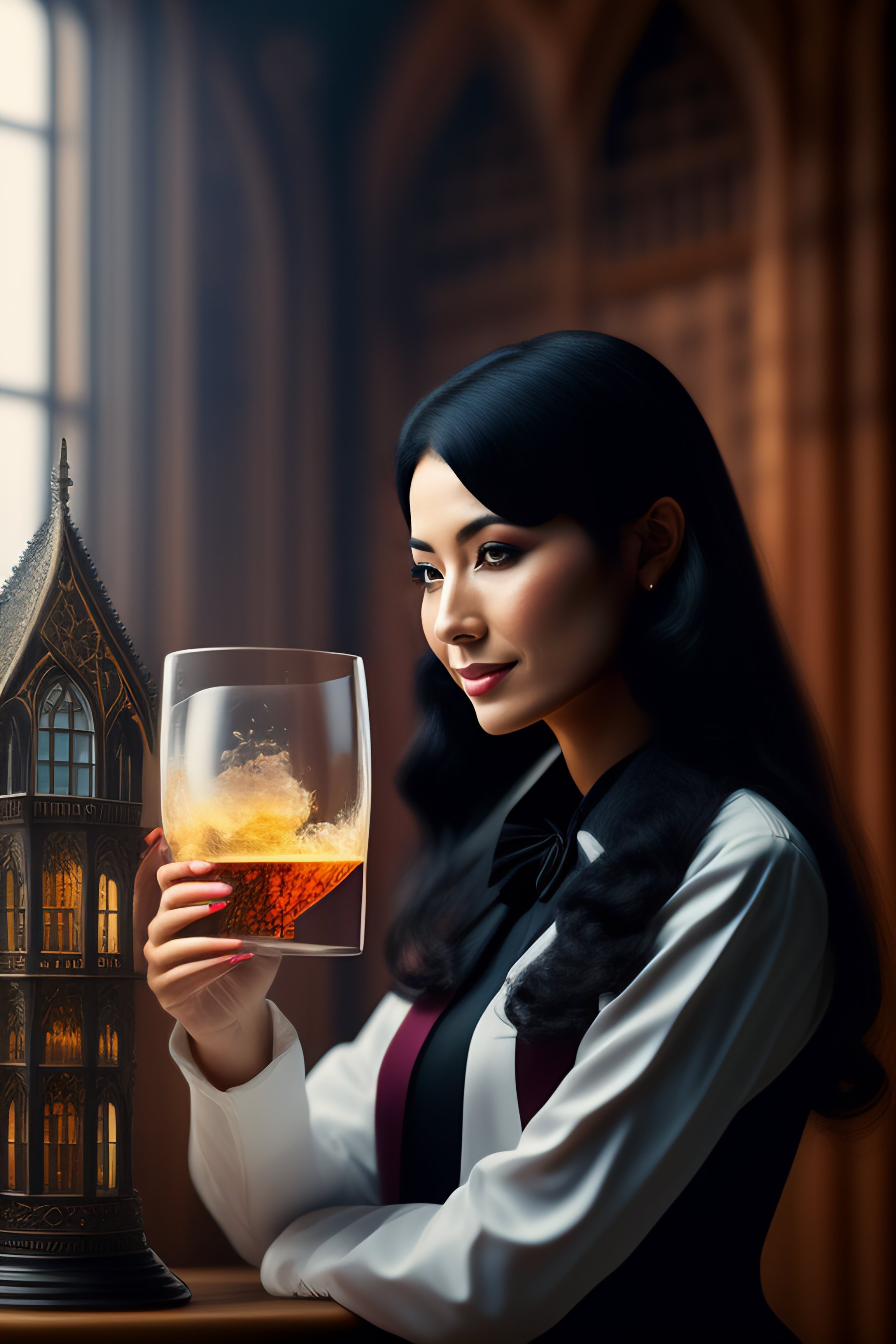 Lexica - Black-haired woman scientist using google, gothic clothing