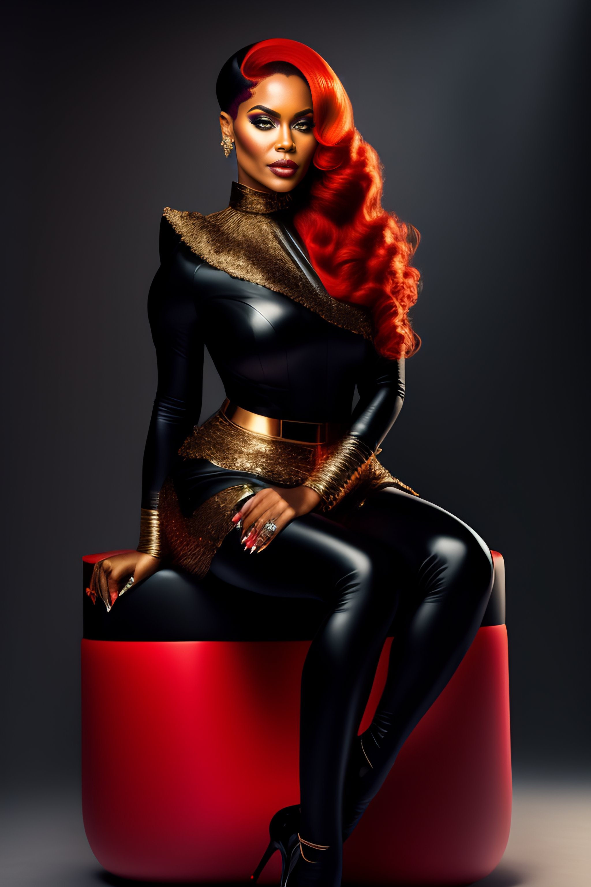 Lexica - Full body portrait of imperious woman wearing shiny black.form ...