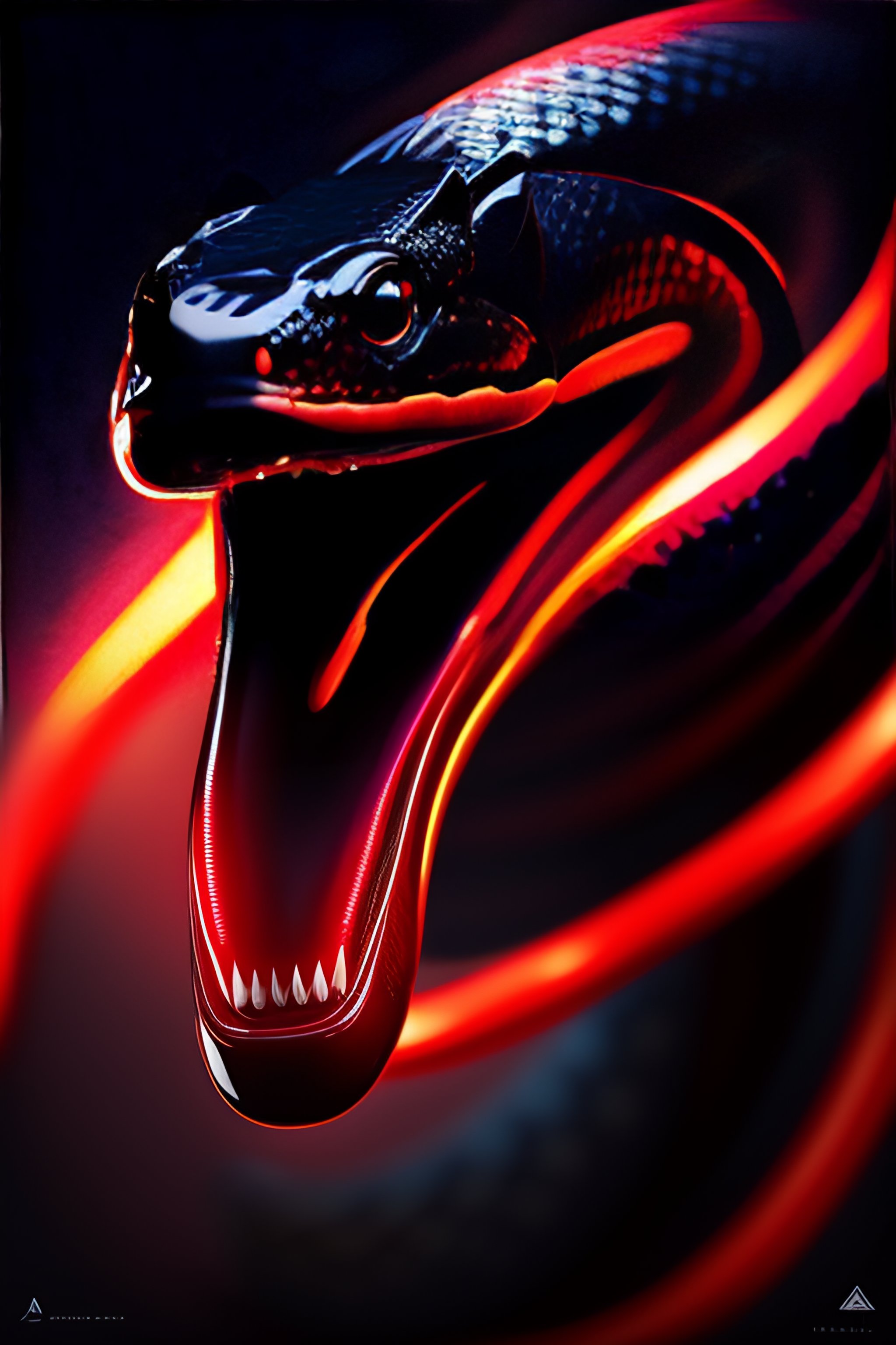 Lexica - Black colored snake!, red snake eyes, toothy mouth with fangs ...