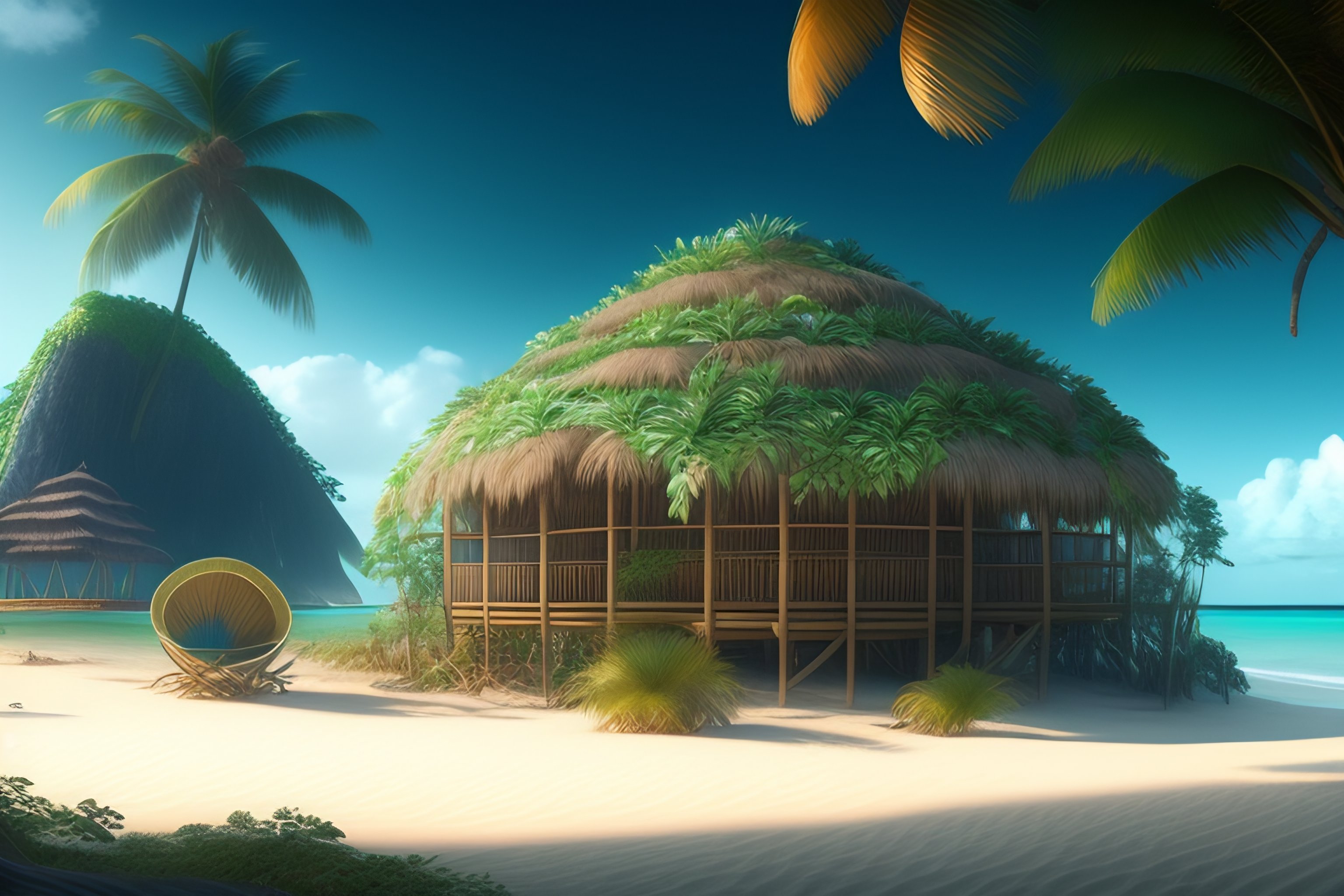 Lexica - Giant hut bamboo on tropical island beach yucca giant shells ...