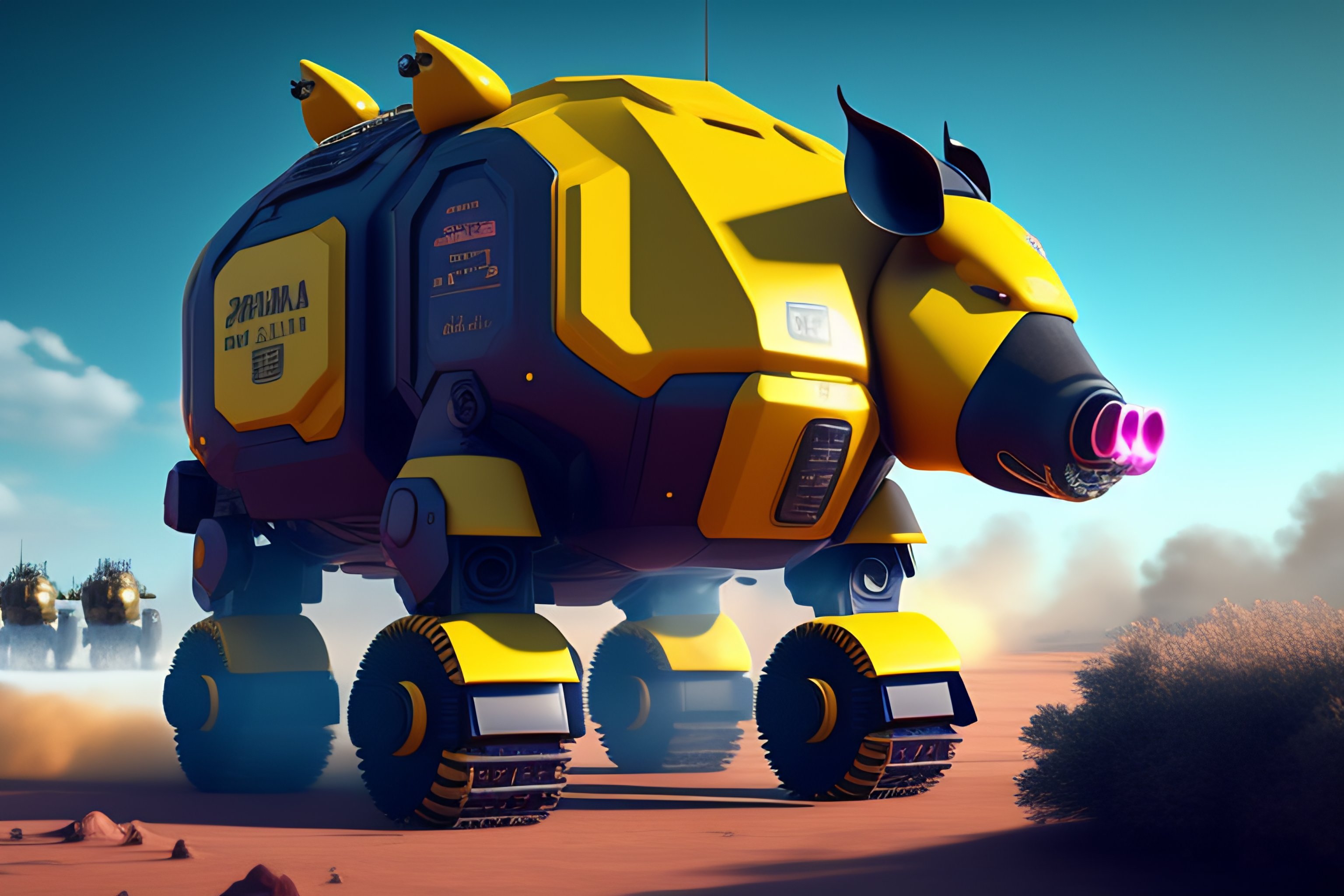 Lexica - (giant pig faced combat mech armed with artillery guns ...
