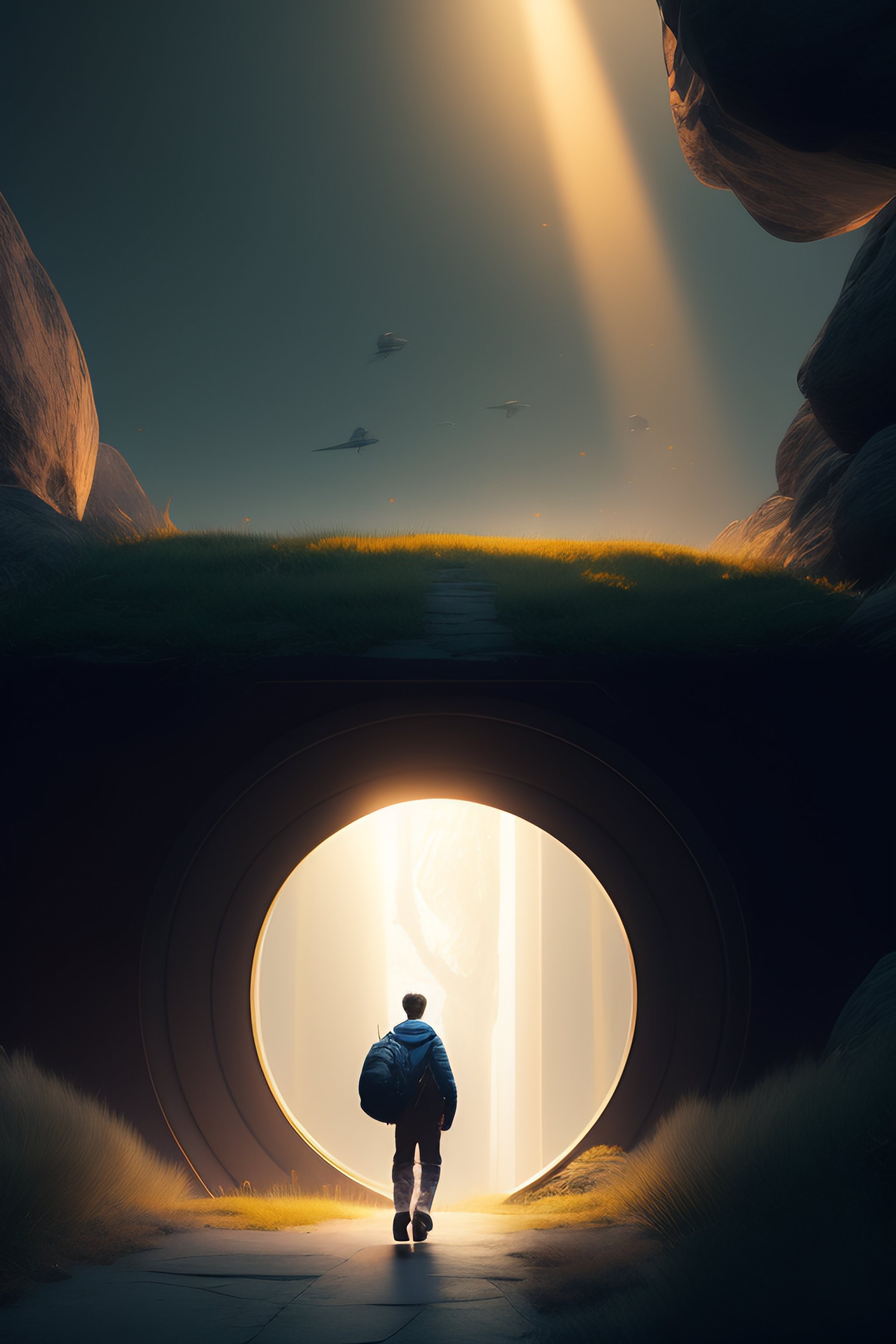 Lexica - 20 year old boy escaping from menacing shadows towards the ...