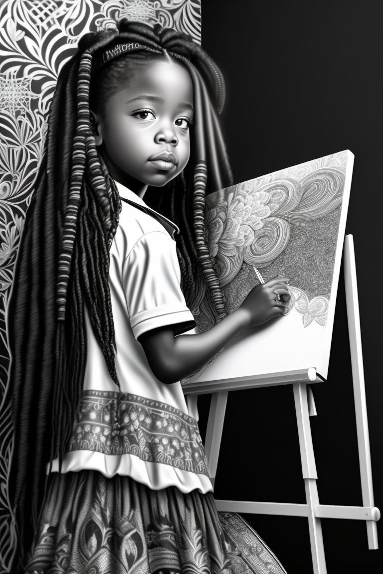 Lexica - A black and white drawing of a girl with dreadlocks, sitting ...