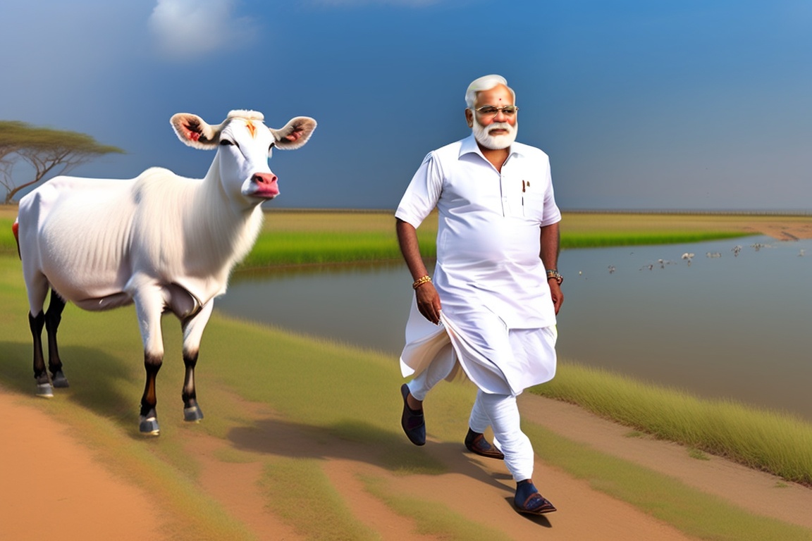 Lexica - NARENDRA MODI WALKING, PADDY FILELD, DHOTI WITH WHITE SHIRT ...