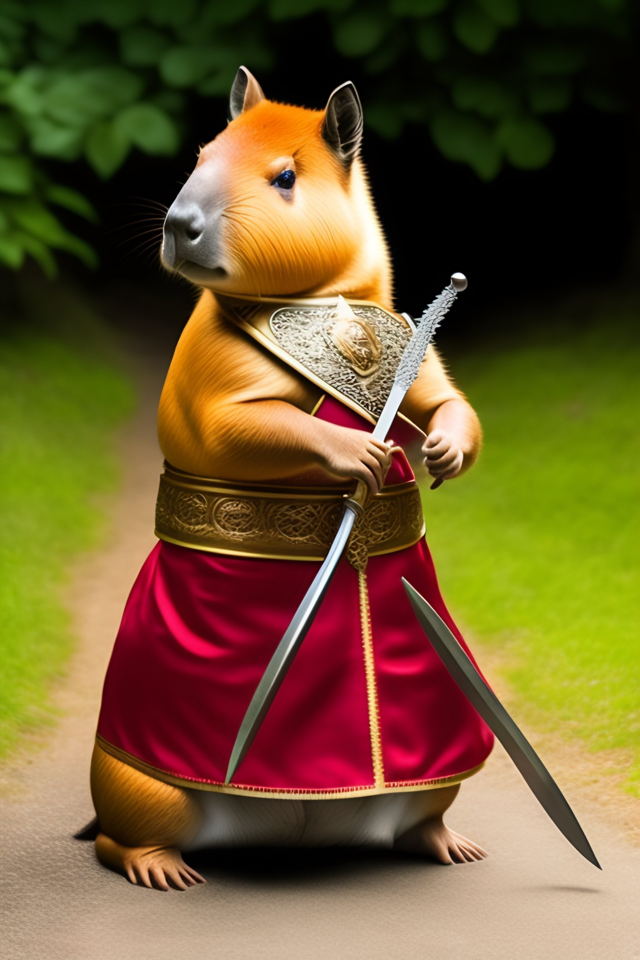 Lexica - Capybara dress of king with a sword and shield, 2d, cartoon ...