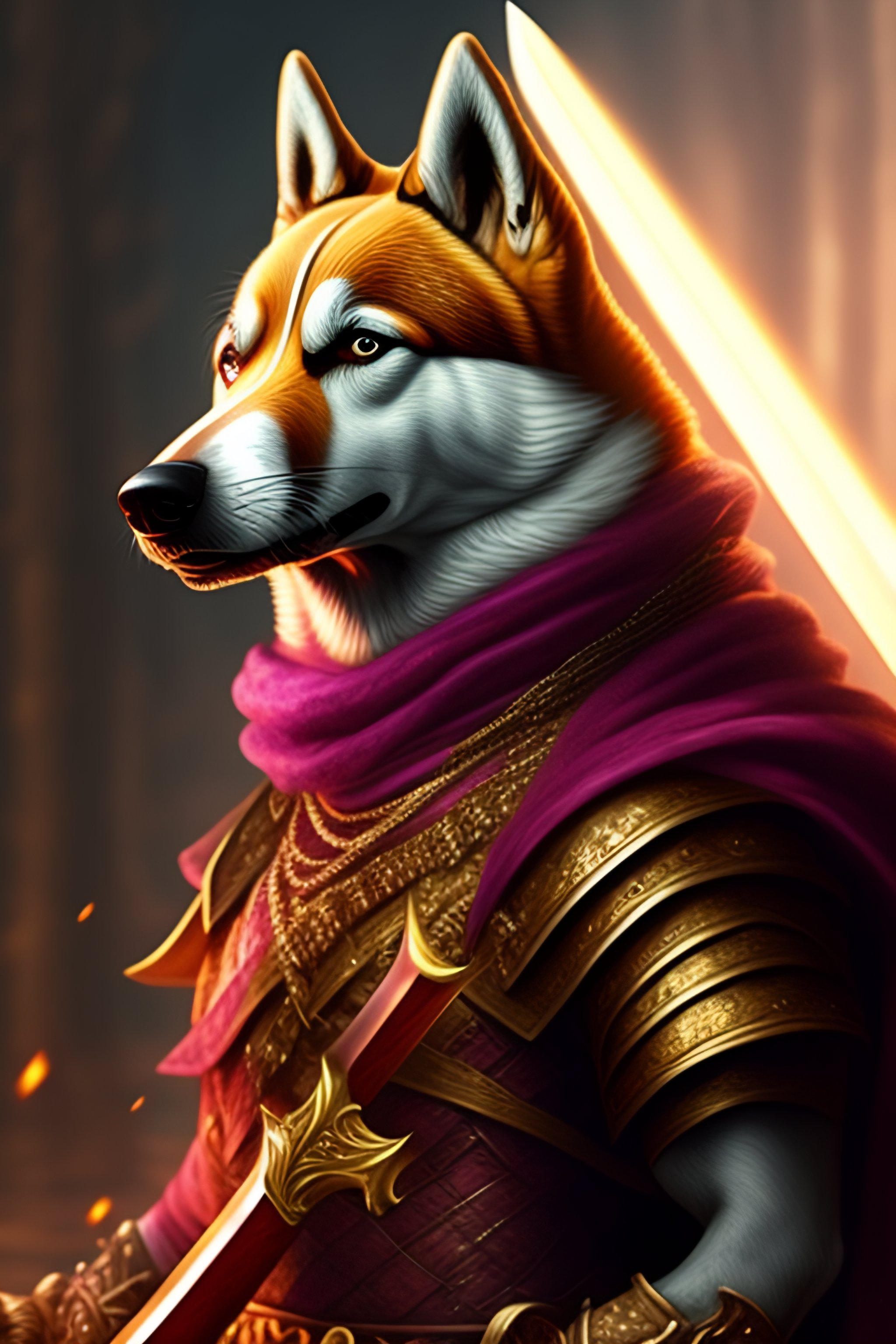 Lexica - A Doge Warrior holding a magic great sword.