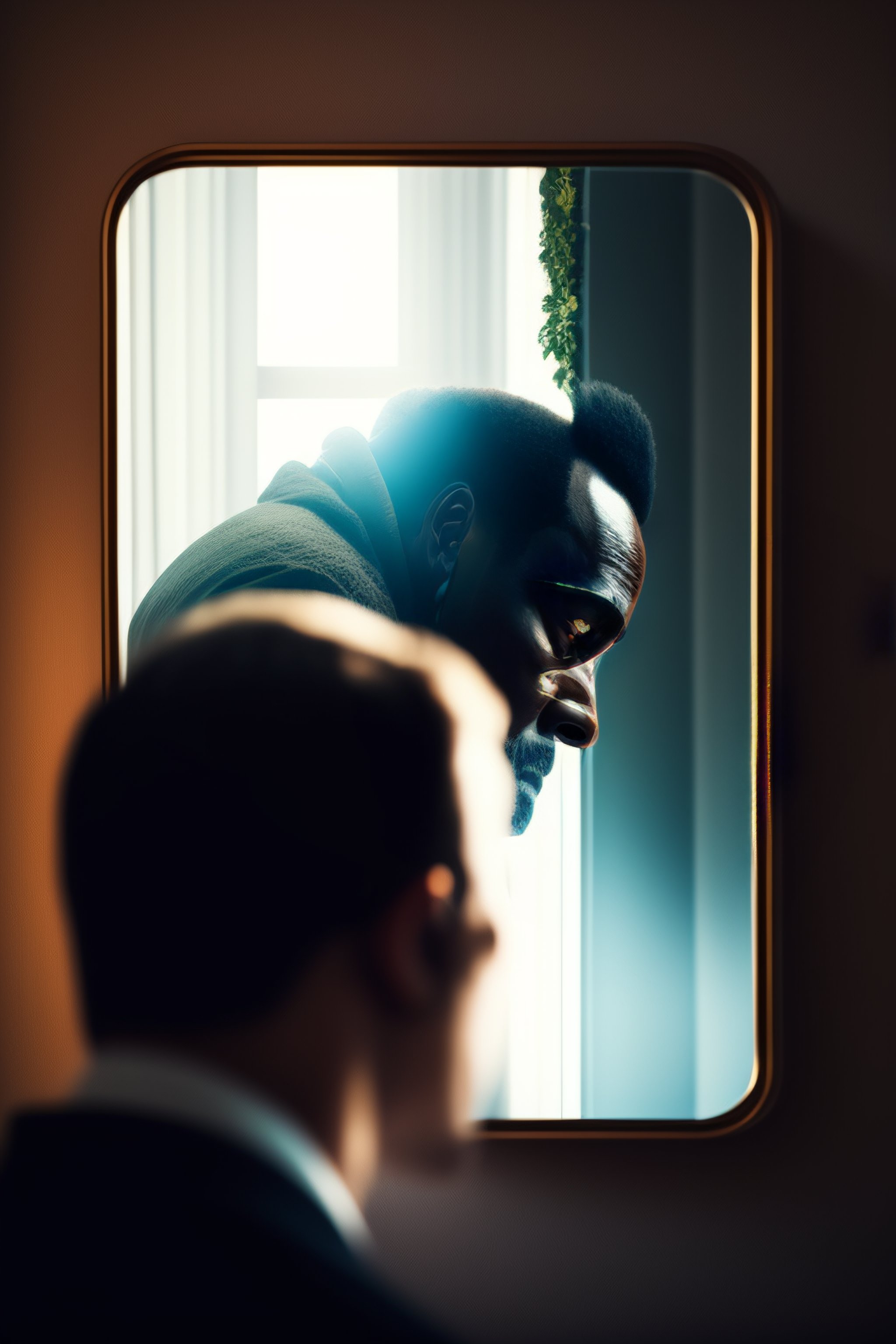 Lexica - Man looking in mirror and seeing a monster reflection
