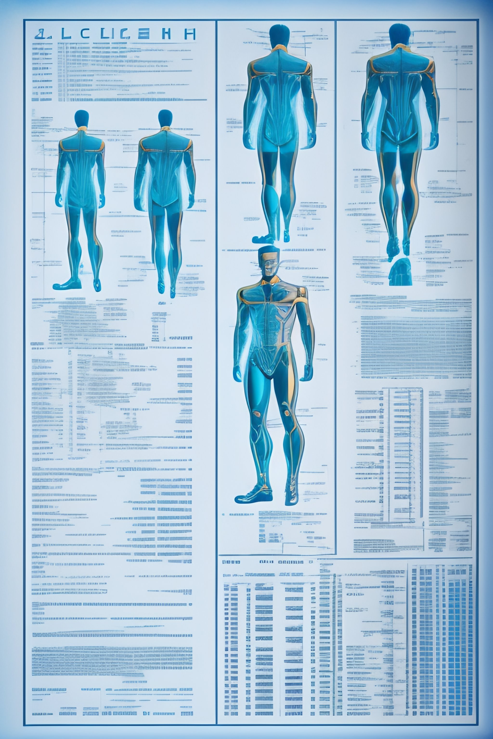Lexica - Detailed schematics of a young male cyborg, Venetian man ...