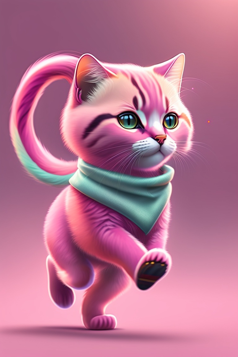 Lexica - Khaoo mane, pink cat, cute, animate, run, smile