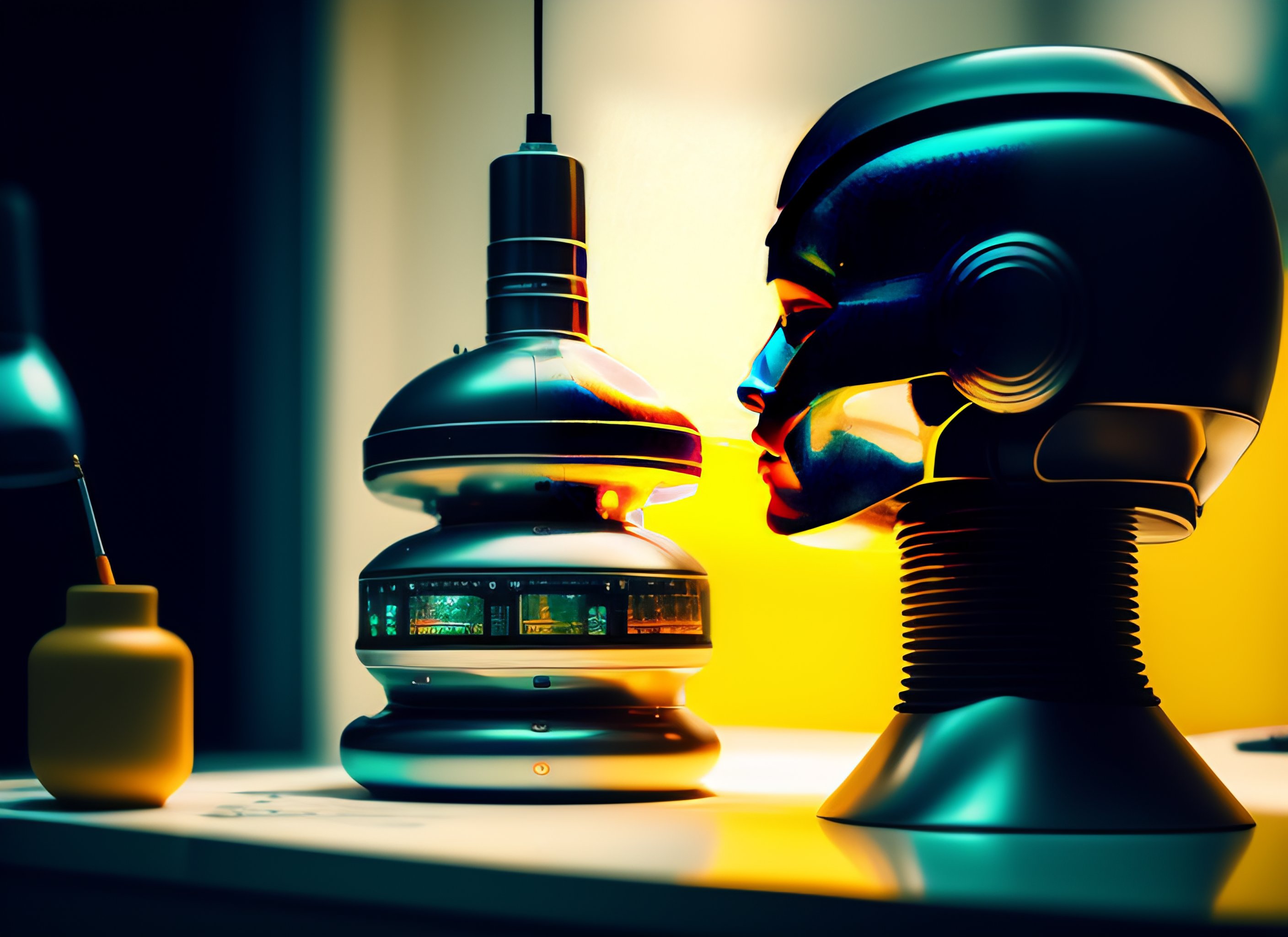 Lexica - Photo of futuristic AI robot painter as artist with robot head ...