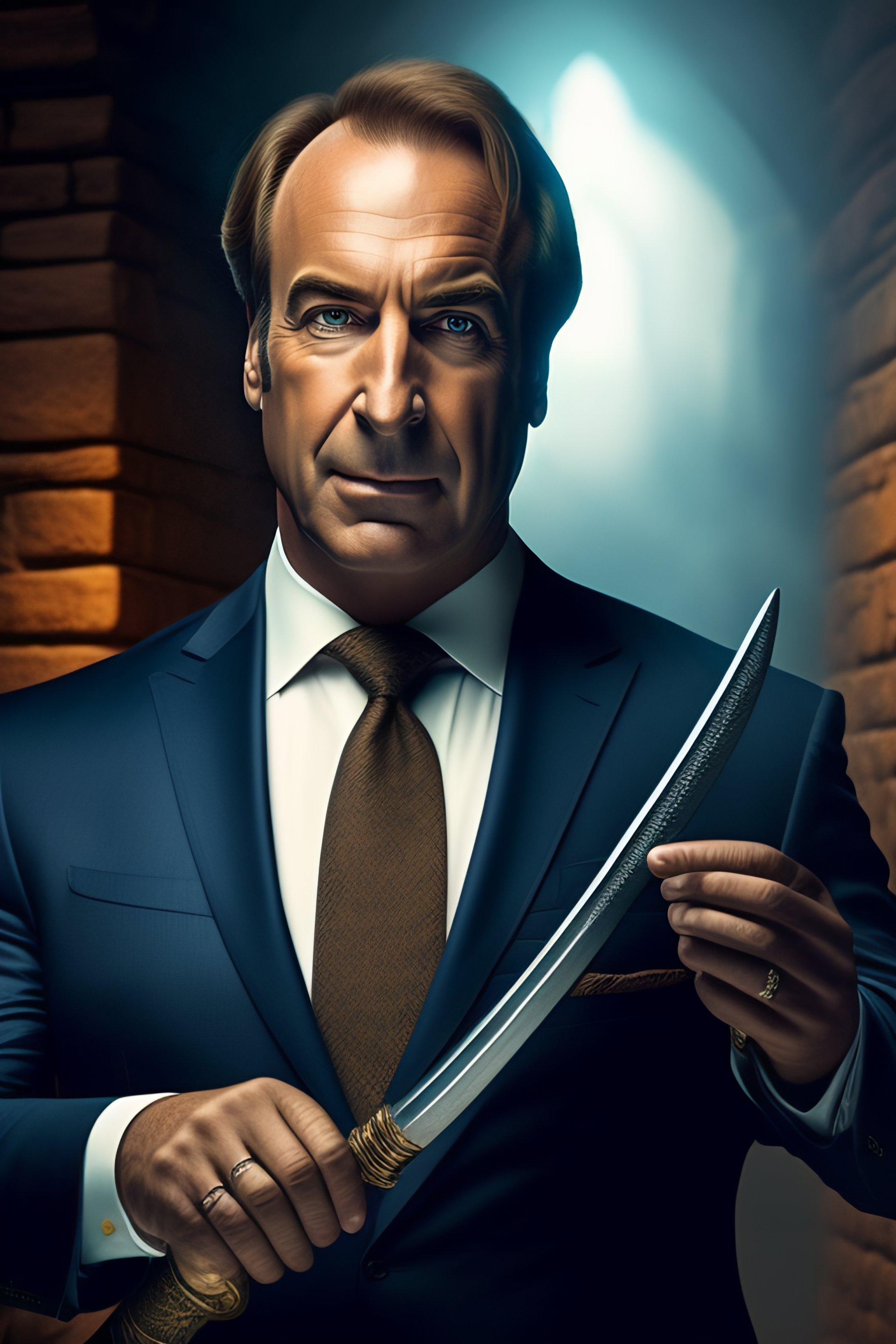 Lexica - Saul goodman holding a dagger in a dungeon fighting monsters