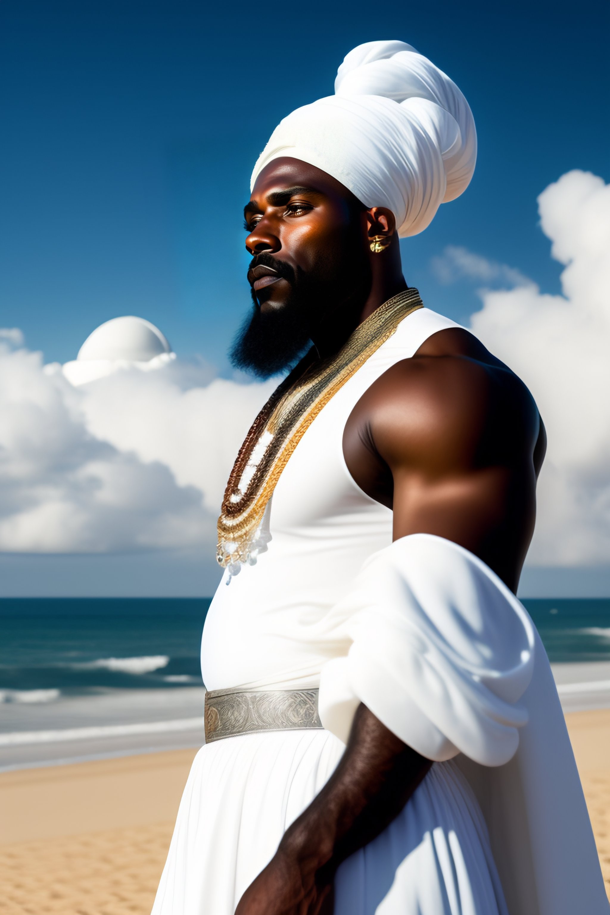 Lexica - Beautiful black man with white beard wearing white turban on ...