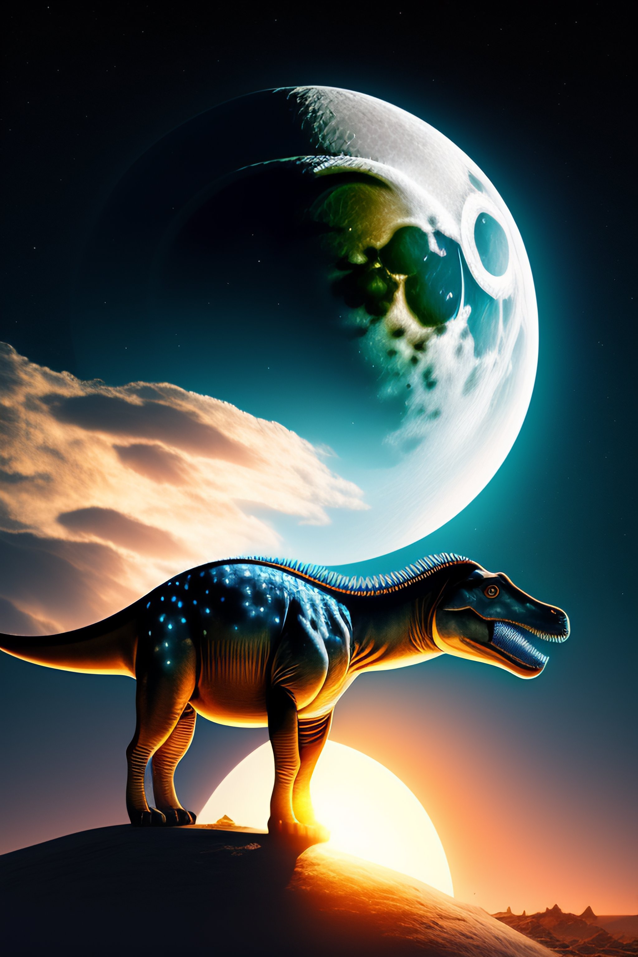 Lexica - Dinosaur hexagon in front of the moon, seen from planet earth ...