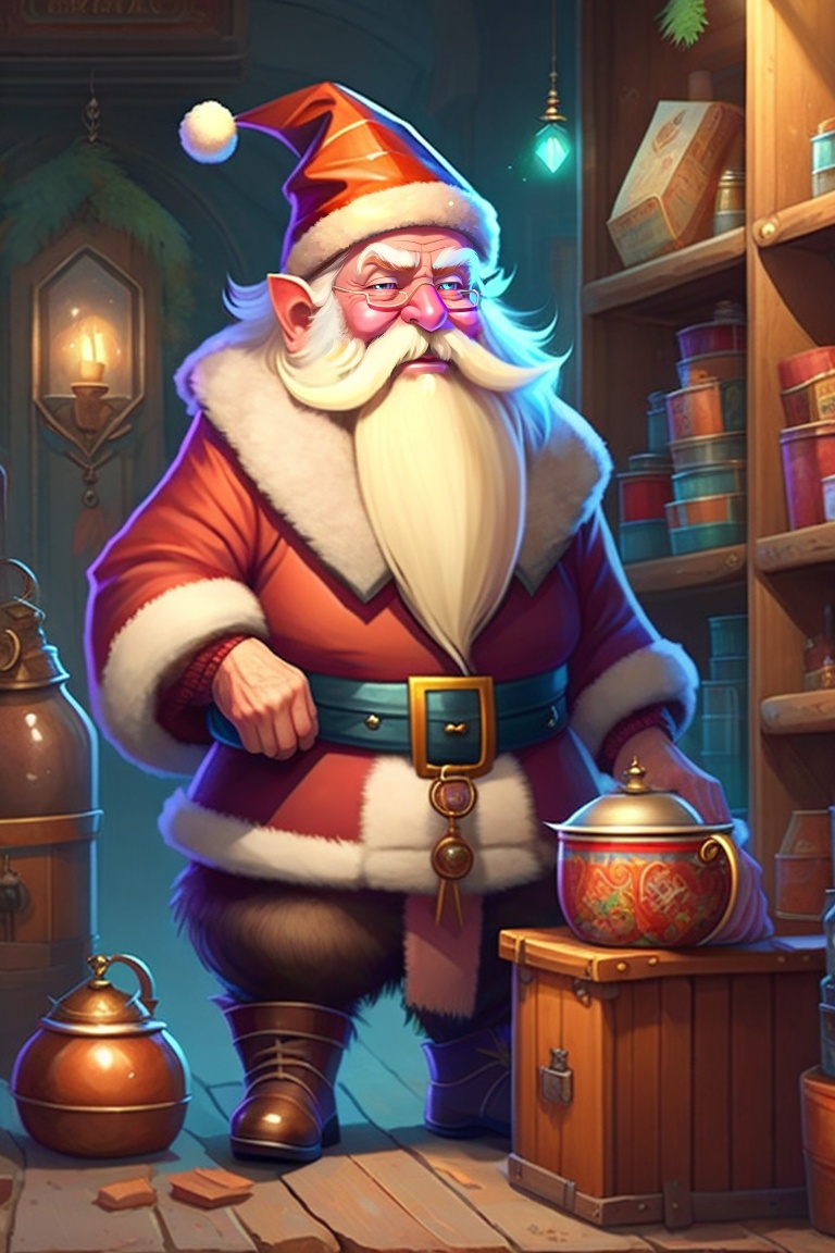 Lexica - Old santa like gnome in the toy shop, digital art, dnd ...