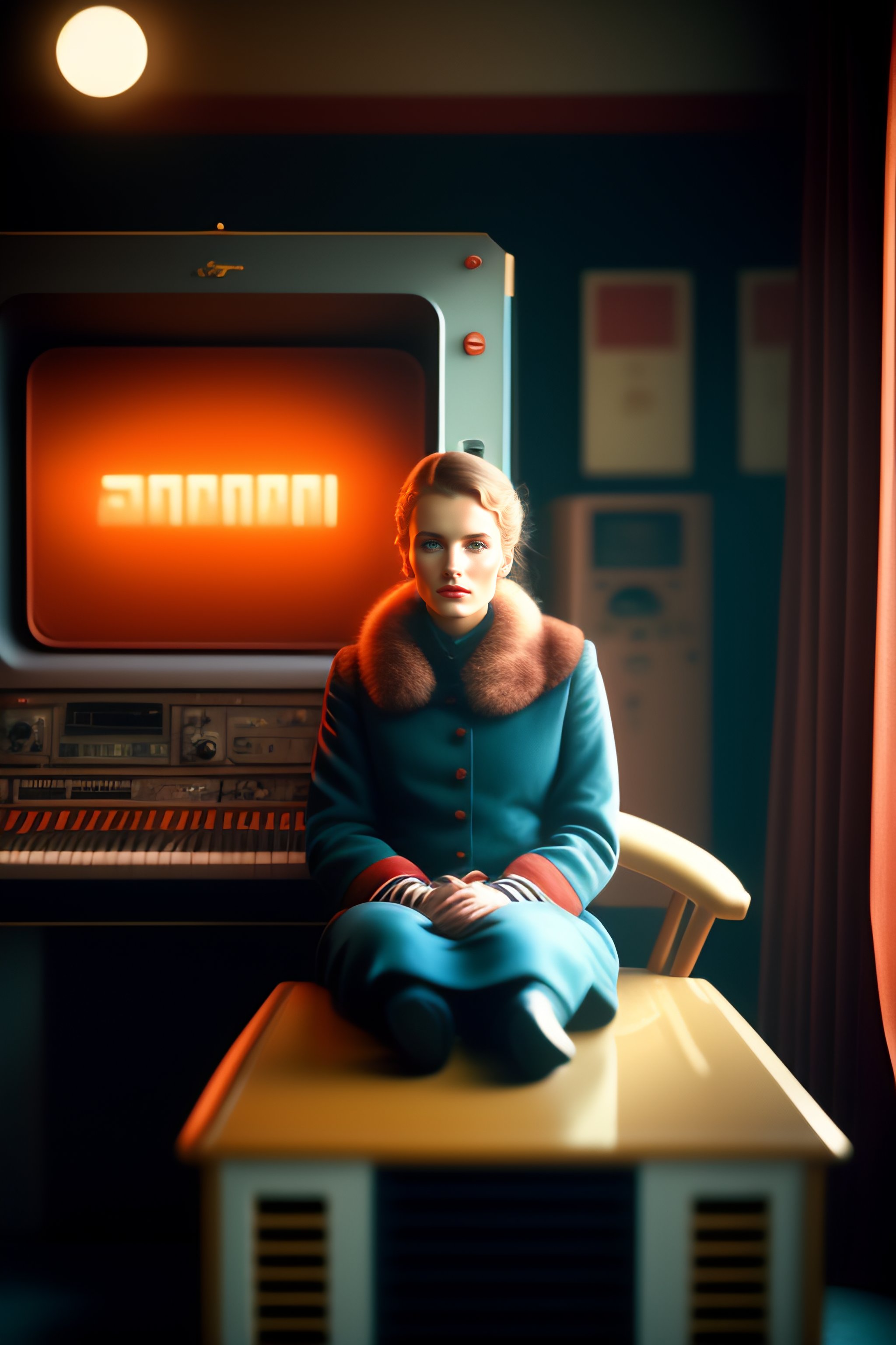 Lexica - A Soviet girl sitting in a chair in front of a soviet computer ...