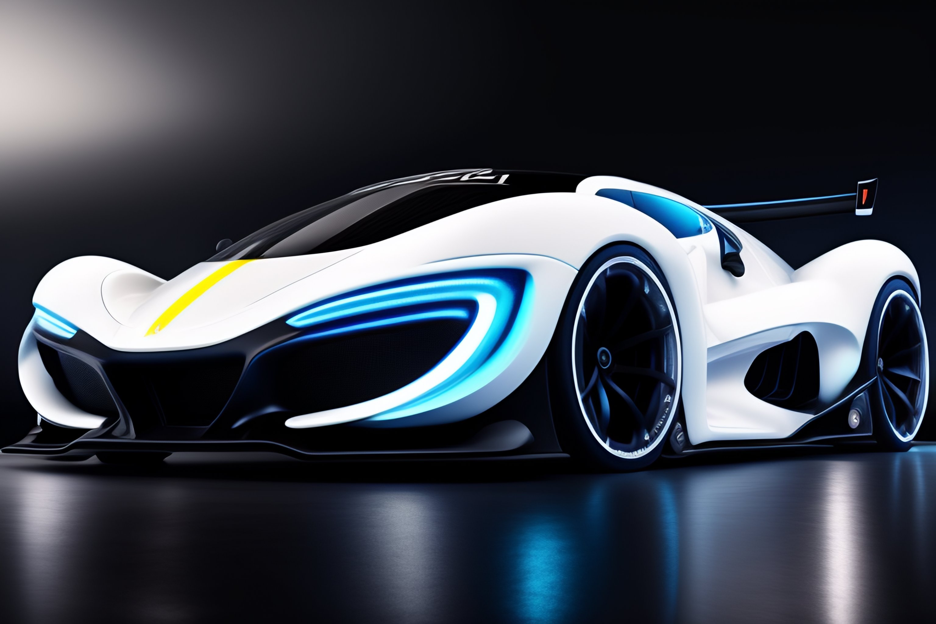 Lexica - Wide shot of a vehicle, pearl white black blue, carbonfiber ...