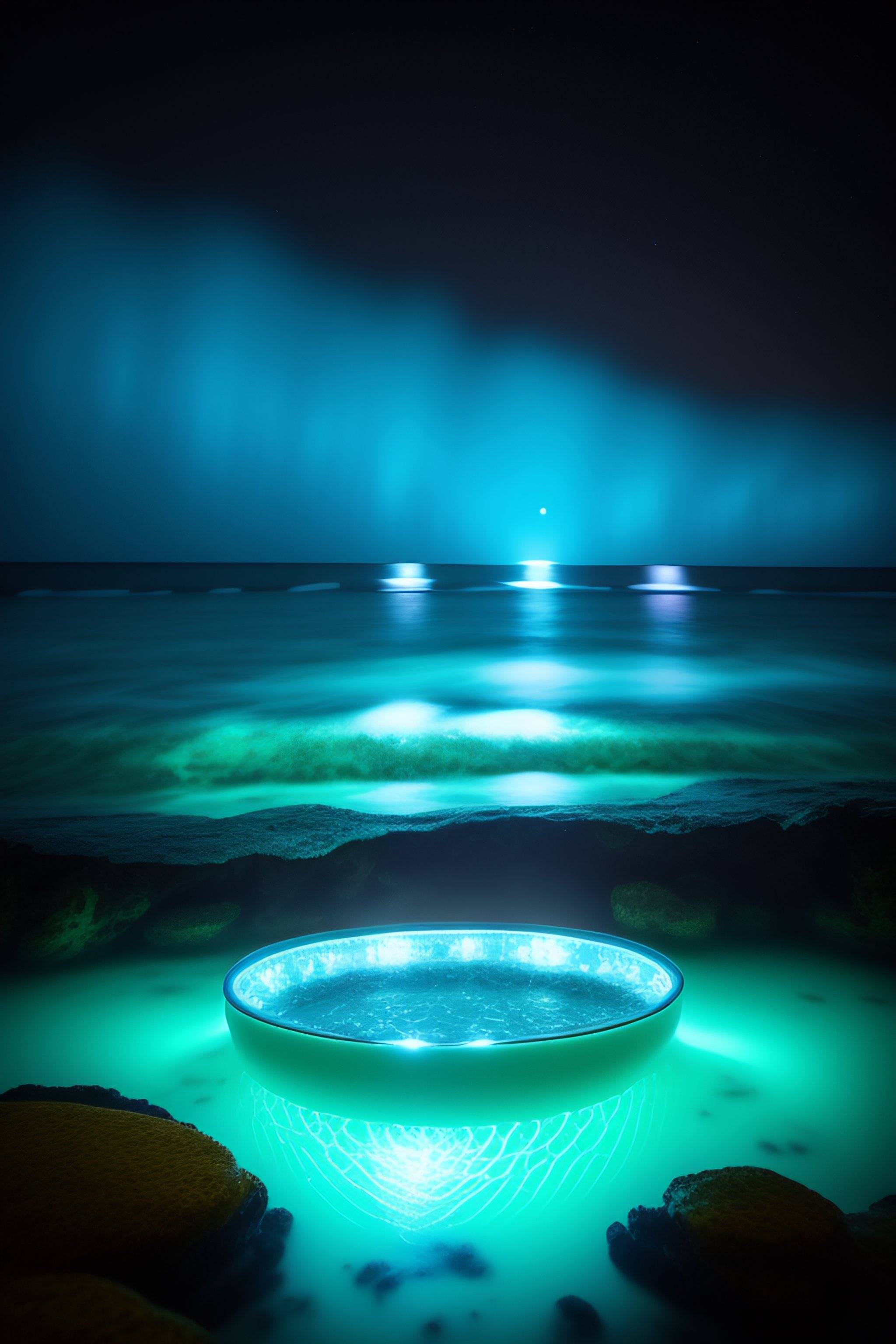 Lexica - Bioluminescent ethereal water elementals nesting in a rock pool