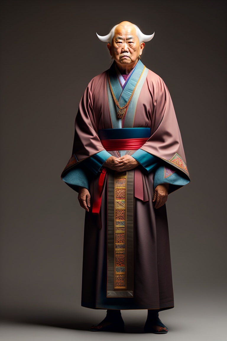 Lexica - A full body portrait of an old Japanese monk looking straight ...