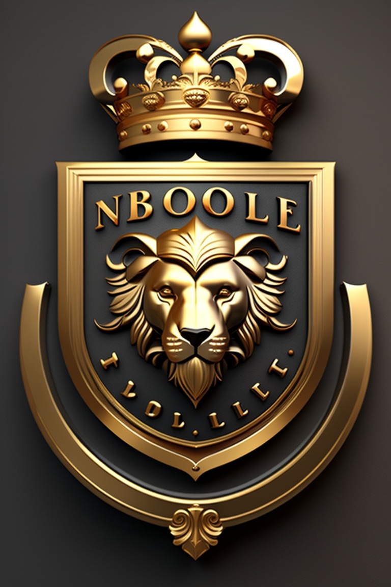 Lexica - Write Lord Noble, in 3d typography design, coat of arms, gold lion