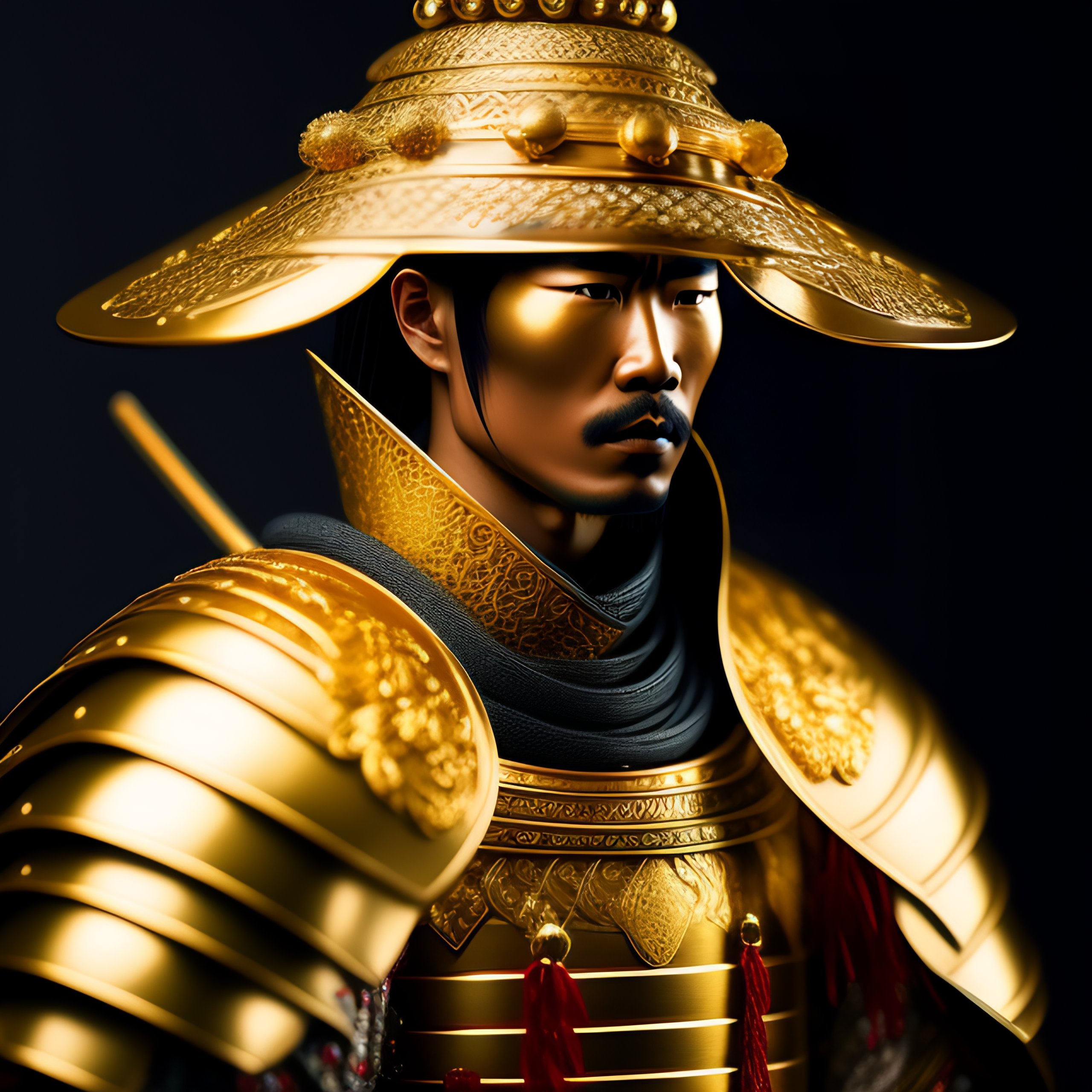 Lexica - Intricately detailed Samurai warrior, encased in gold armor ...