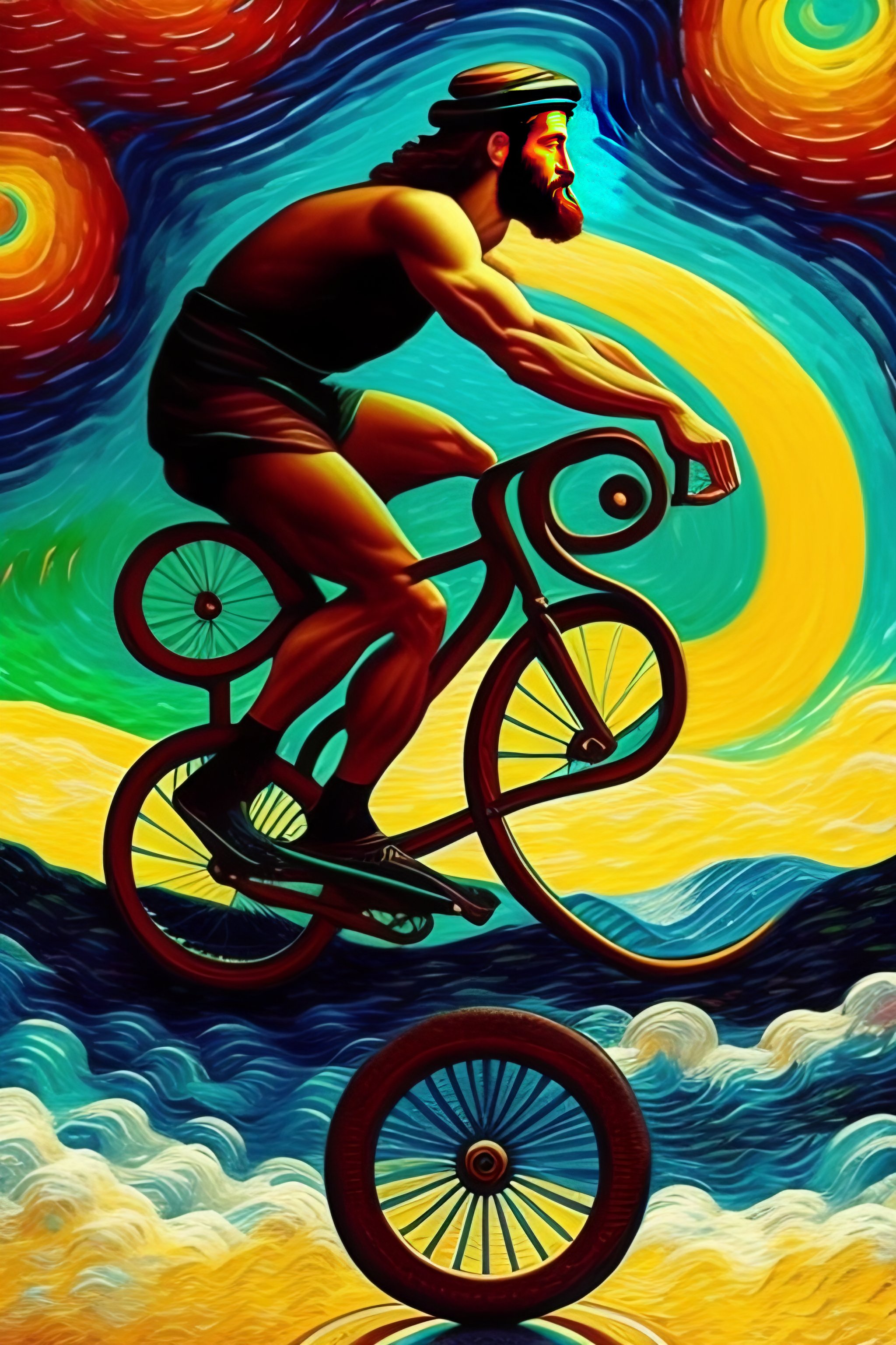 Lexica - Jesus riding a bicycle. Van gogh. centered