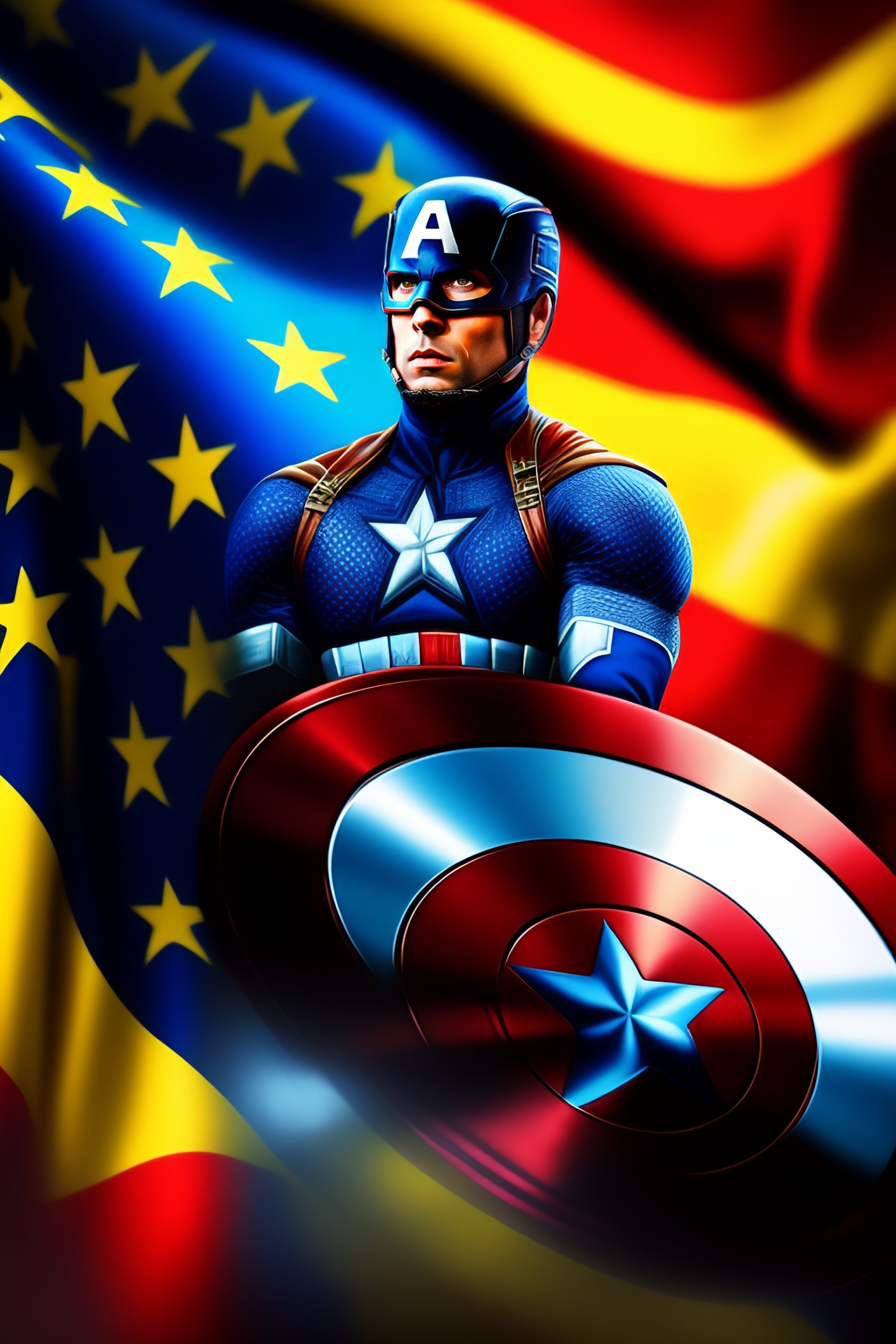 Lexica - Captain America using the Ecuadorian flag as a shield