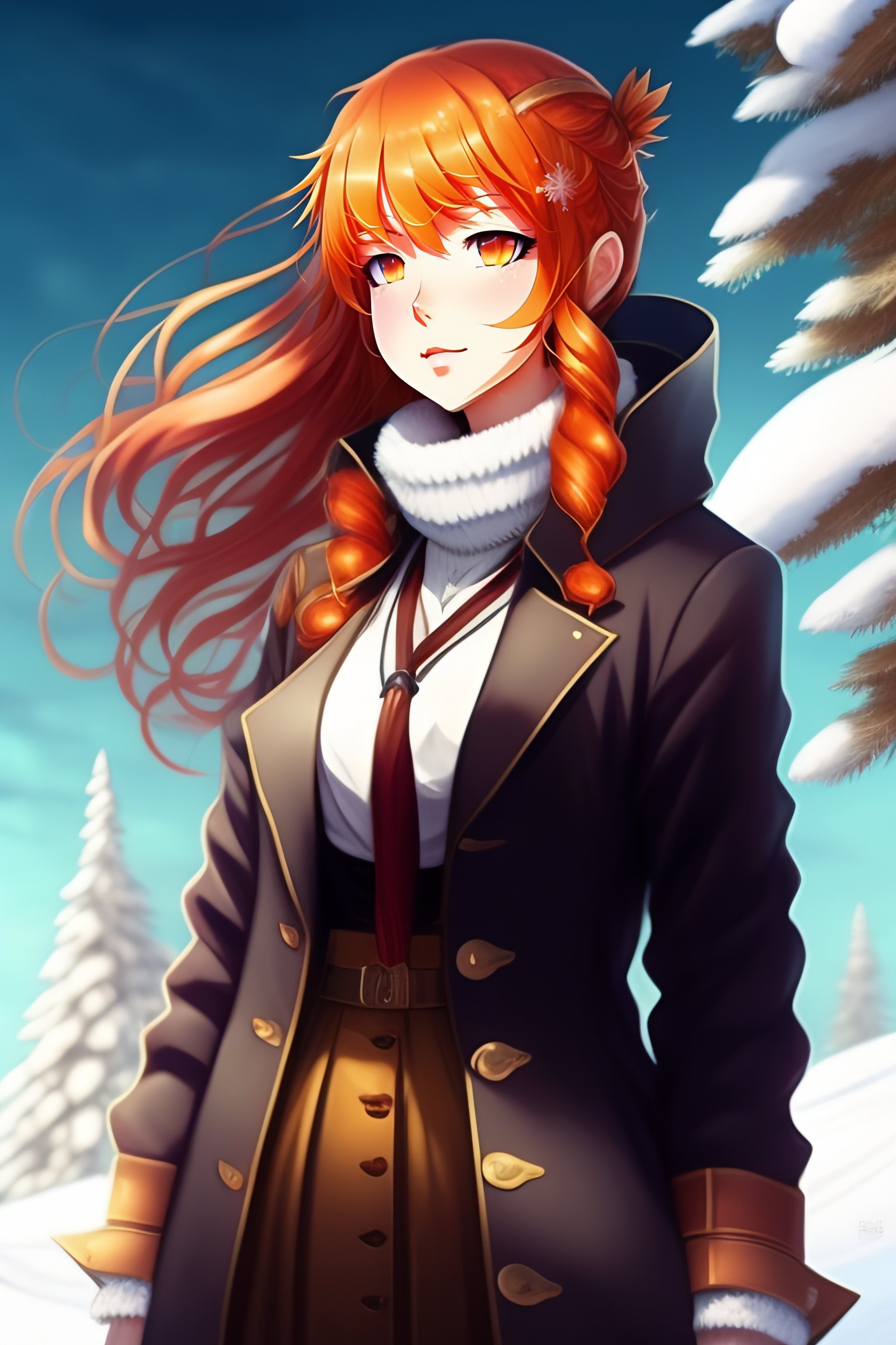 Lexica - Anime art, ambiguous gender, very long hair, winter clothe ...