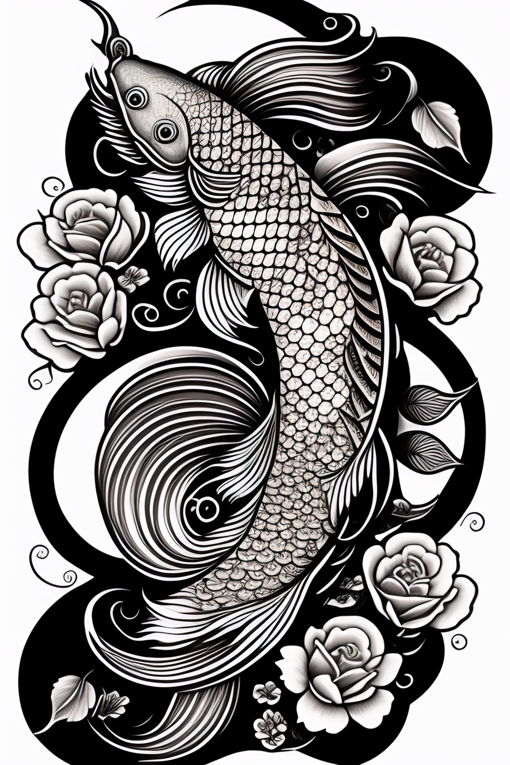 Lexica - A koi carp with roses tattooed in it, irezumi, Japan, japanese ...