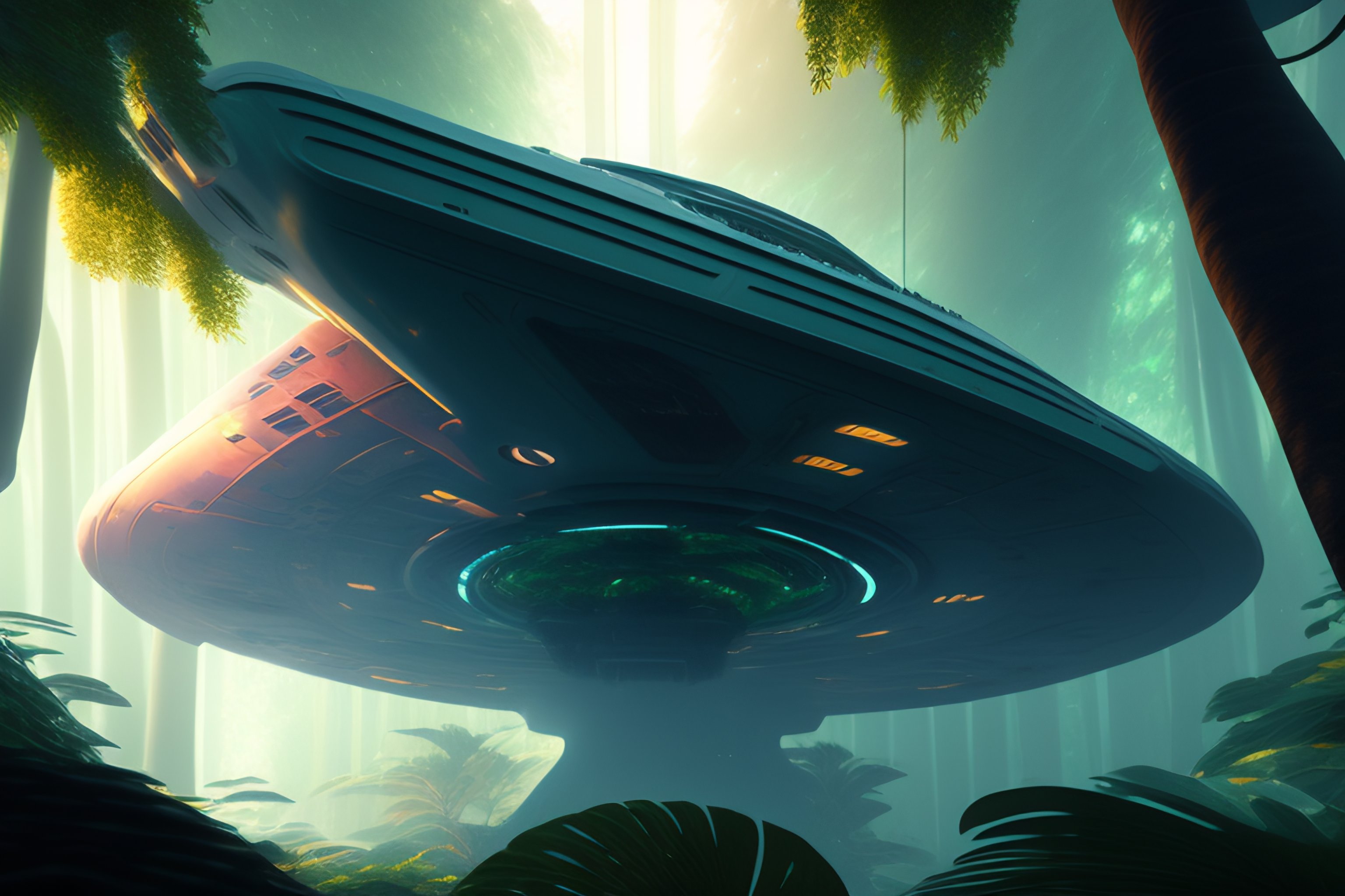 Lexica - A beautiful painting of a crashed starship enterprise in a ...