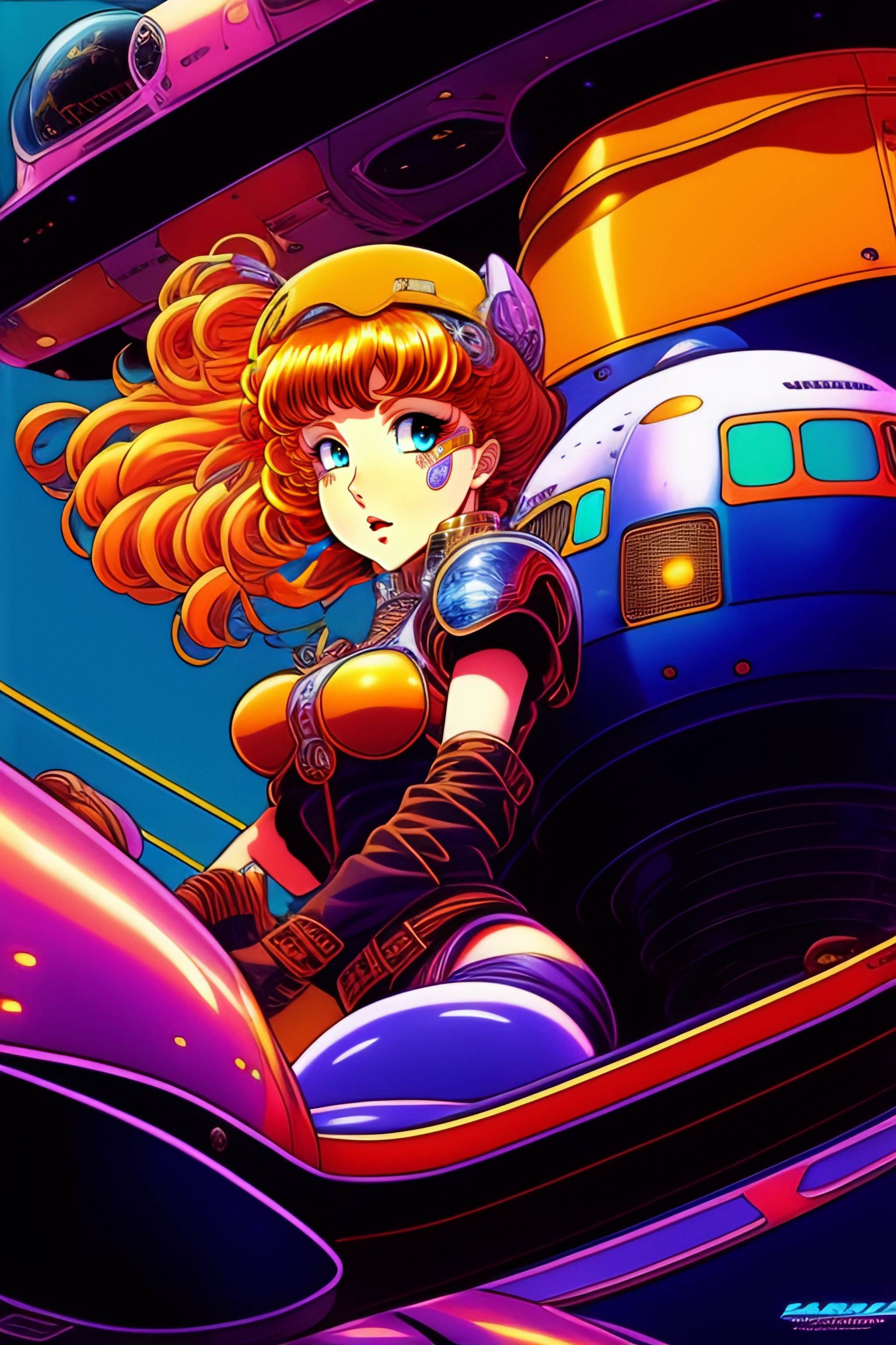 Lexica - Vintage 90's anime style. cluttered starship interior; kagney ...