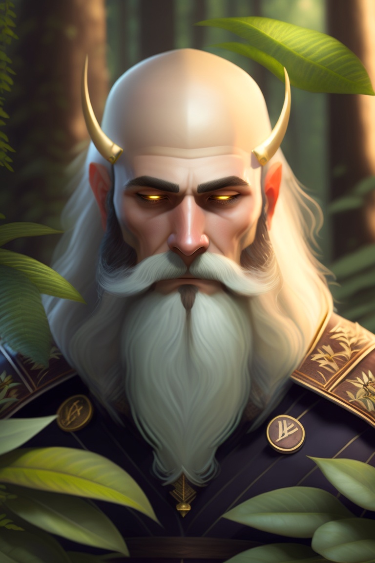 Lexica - A bald elf with sage features, long white beard, black ...