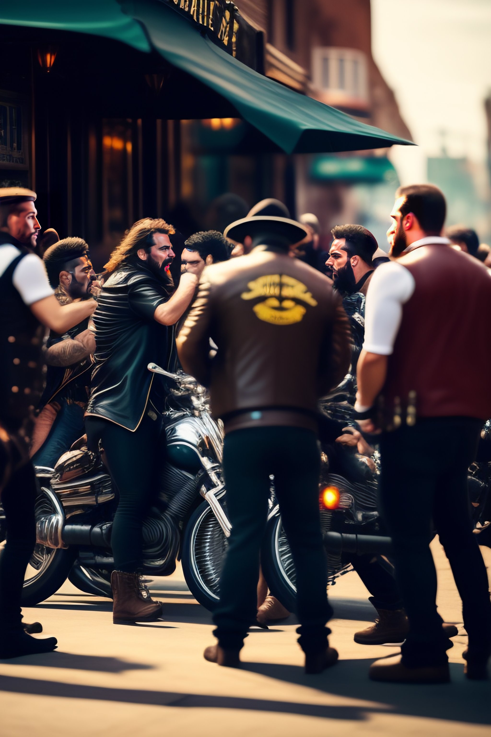 Lexica - Biker group fight infront of a bar