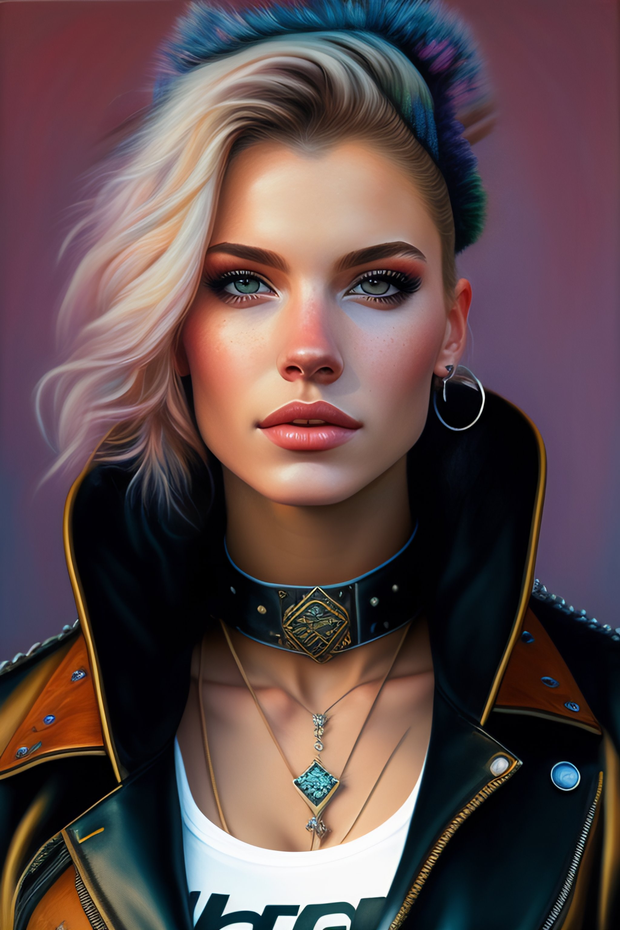 Lexica - Cute punk rock girl, mad max jacket, renaissance, cables on ...