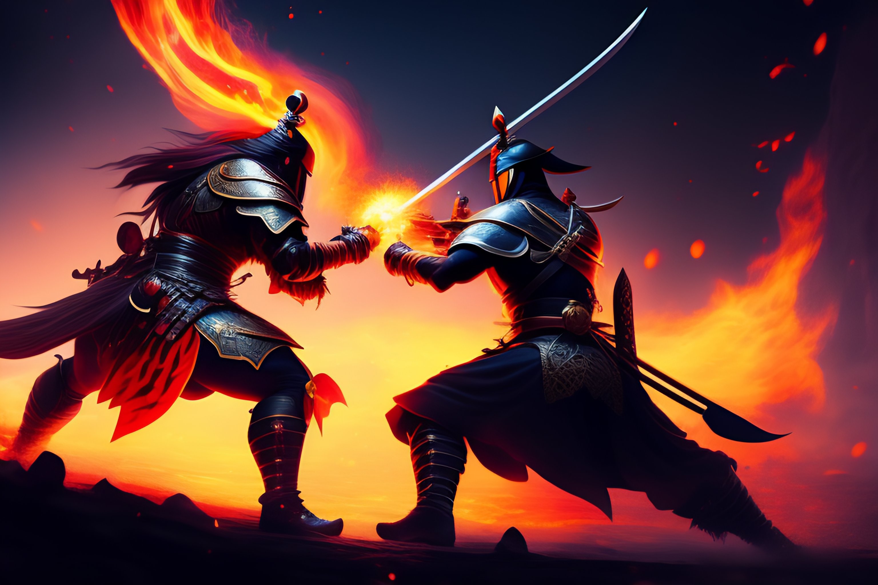 Lexica - Samurai, fighting a demon, struggling, splash art style