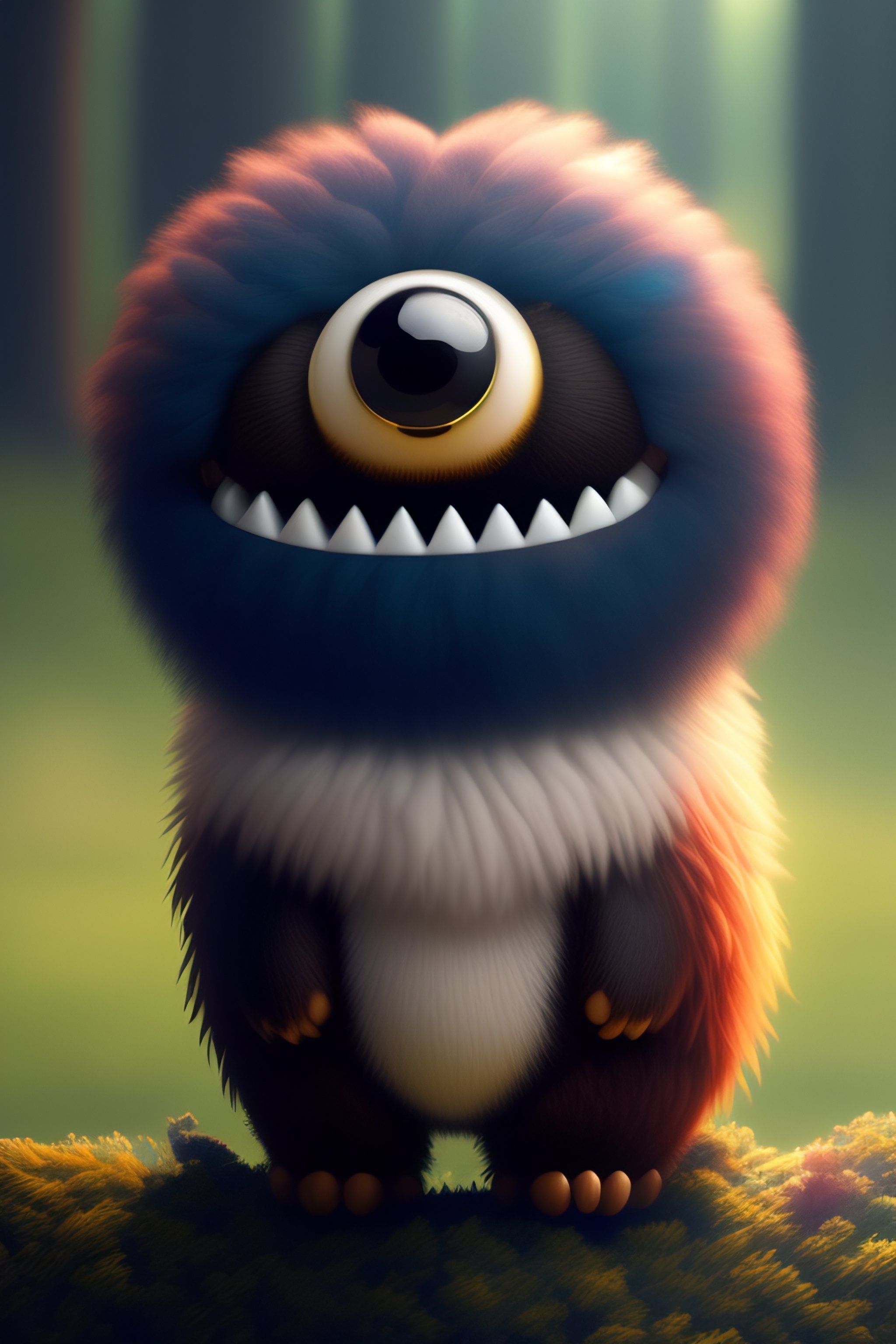 Lexica - Cute fluffy monster with big eyes and sharp teeth