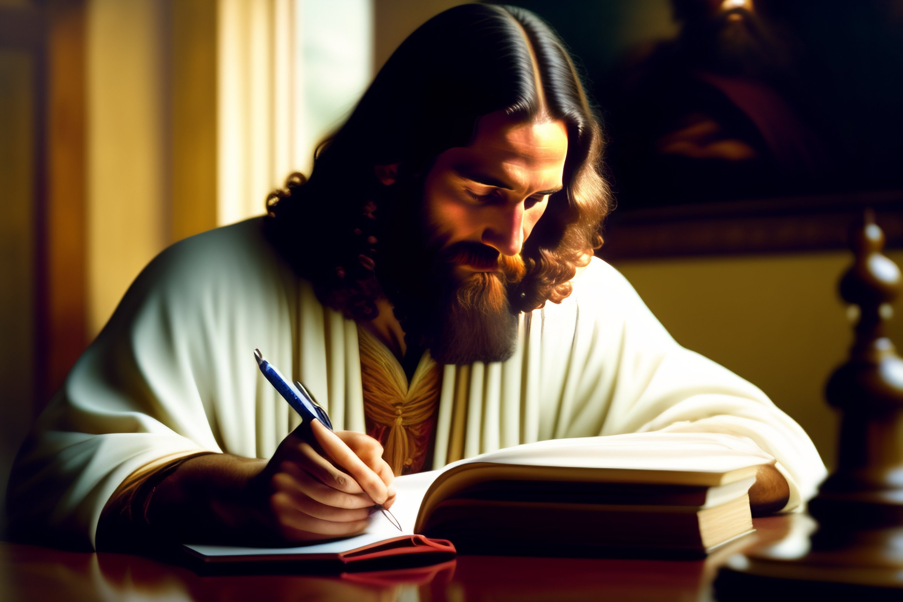 Lexica - Old color photo, year 1, jesus christ is writing in his notebook