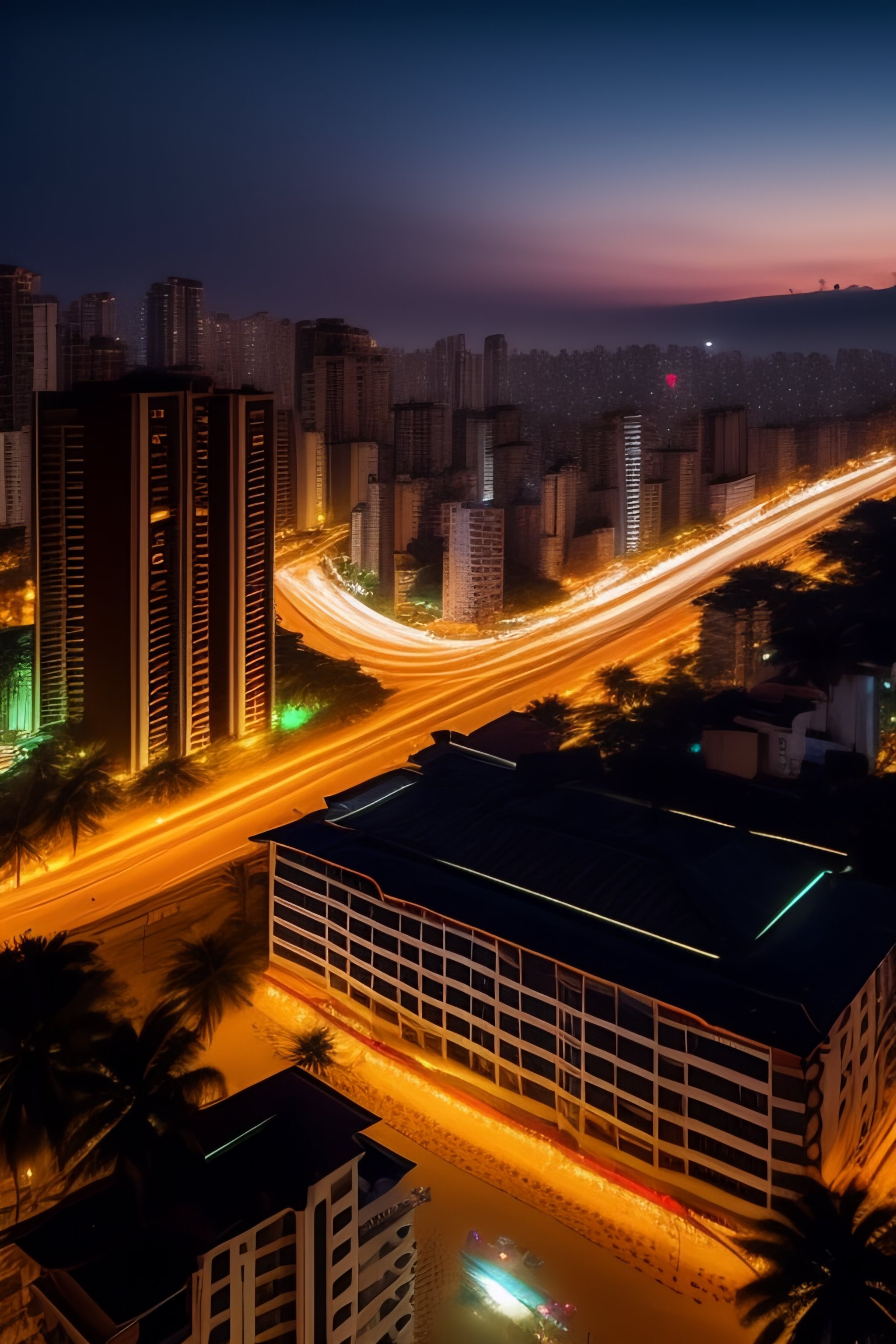 Lexica - Beautiful overhead sight of a Lower Parel during a real night ...