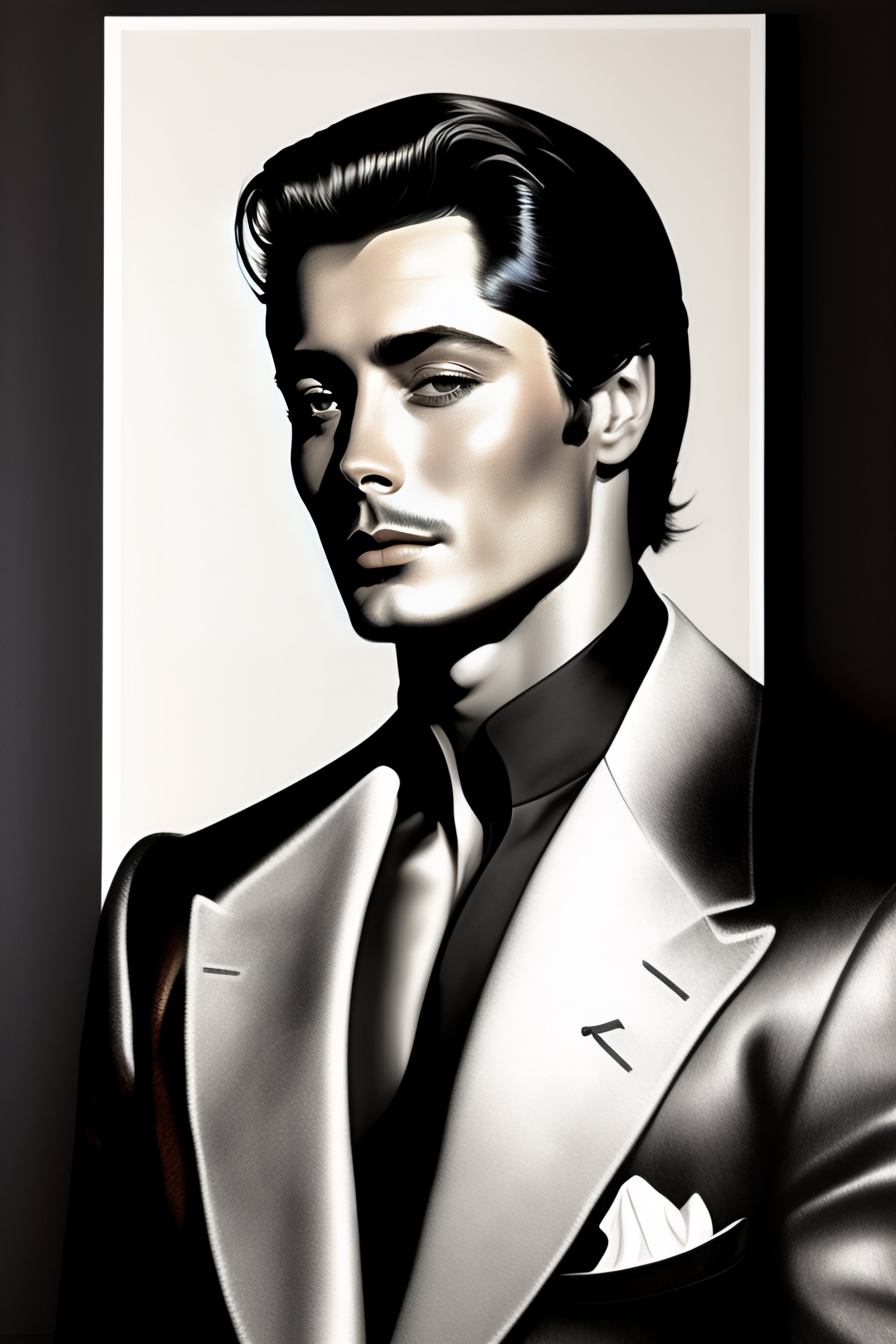 Lexica - Rustic charcoal drawing of alain delon, by Jon Whitcomb