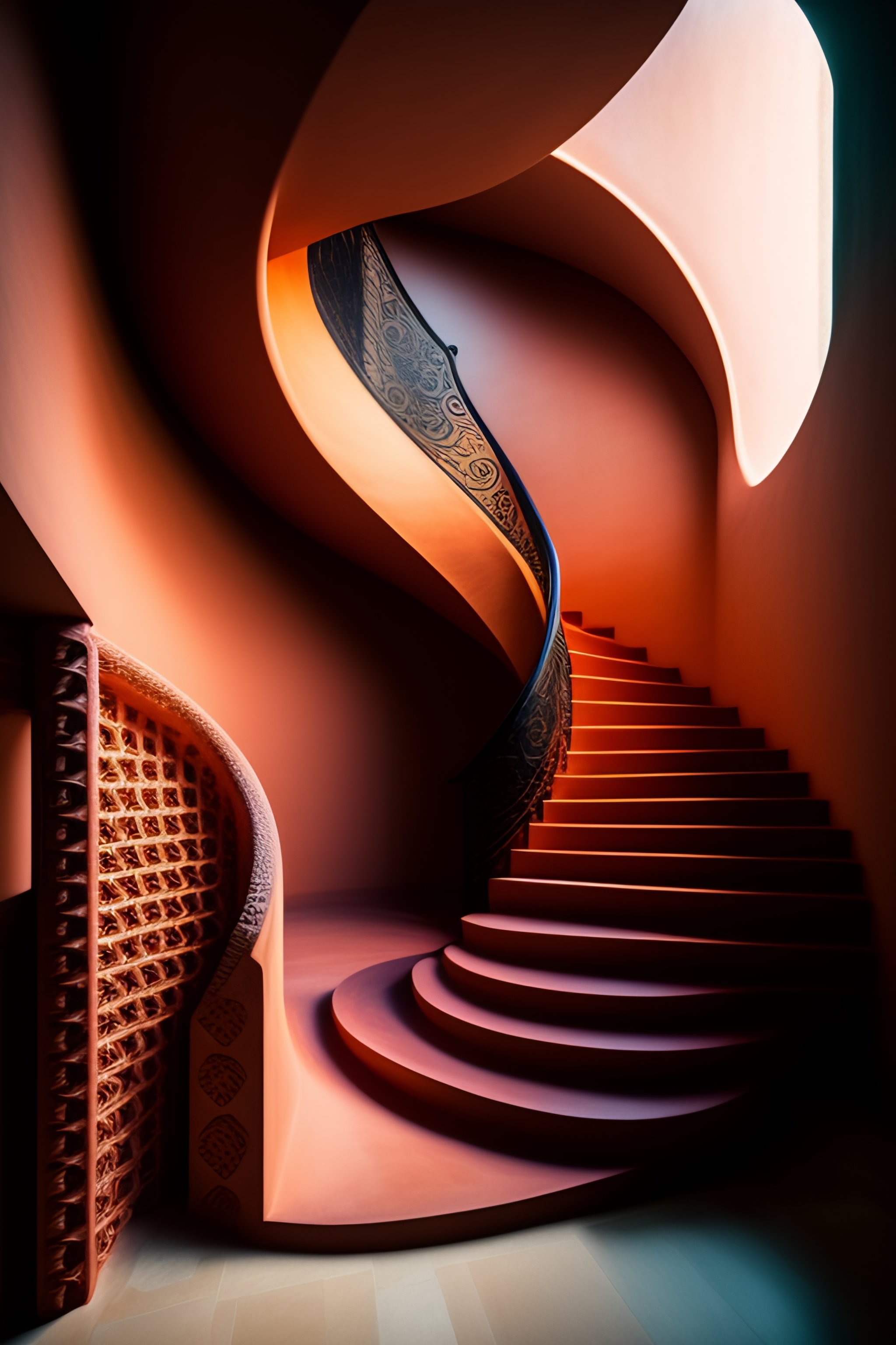 Lexica - Terracotta staircase with penrose bricks , spiraling in a ...