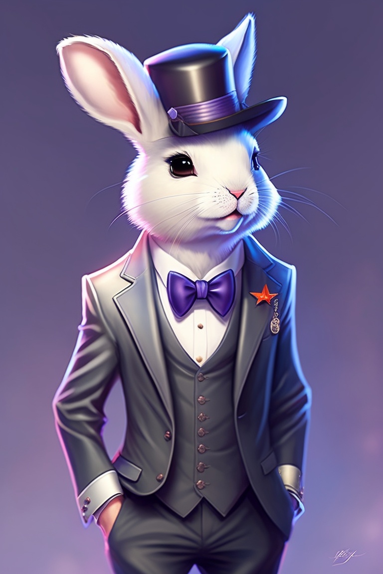 Lexica - Silver rabbit cute in a suit, top hat, and pocket watch ...