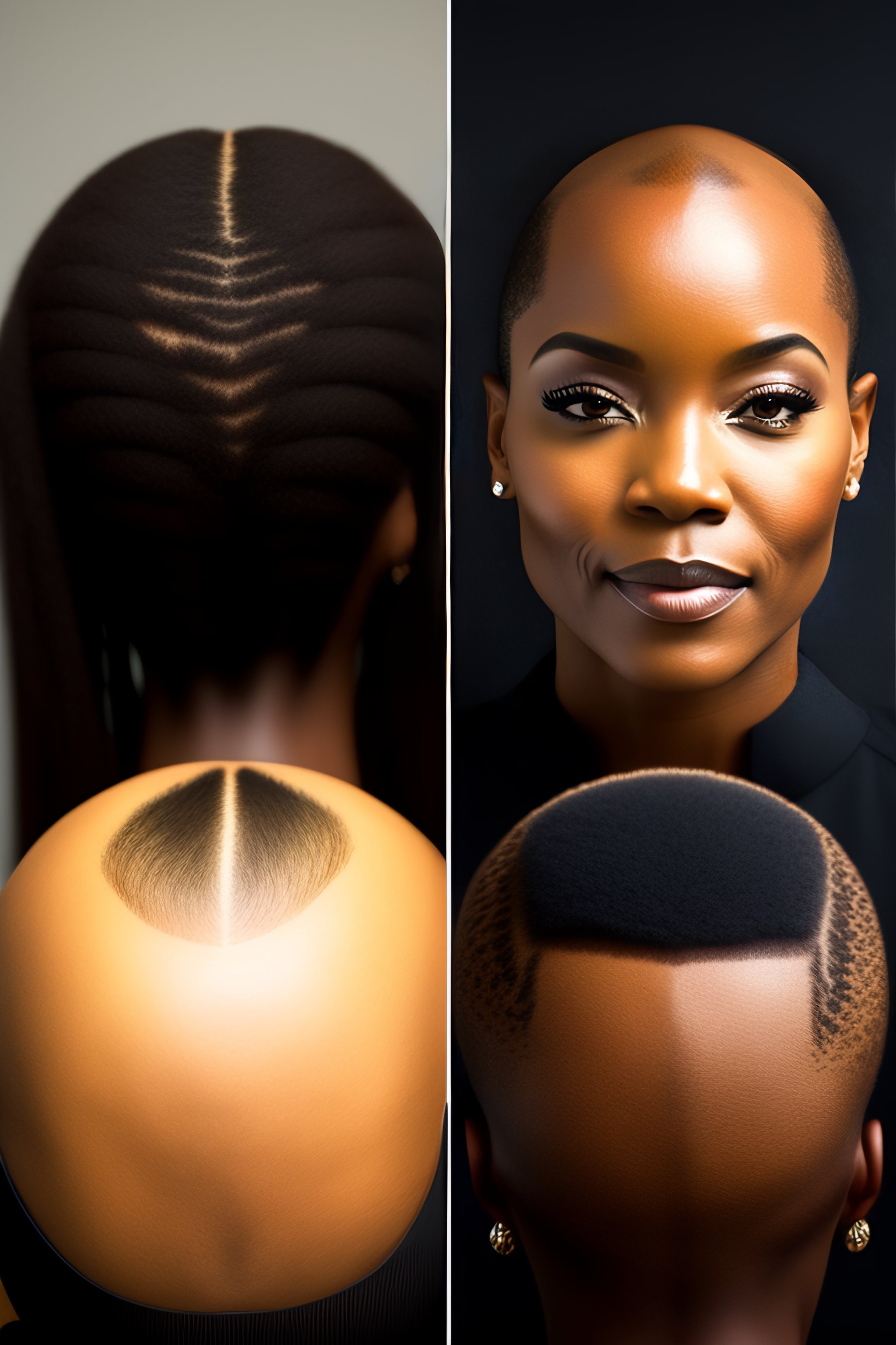 Lexica - Before and after view of a hair loss woman afro’ s remaining ...