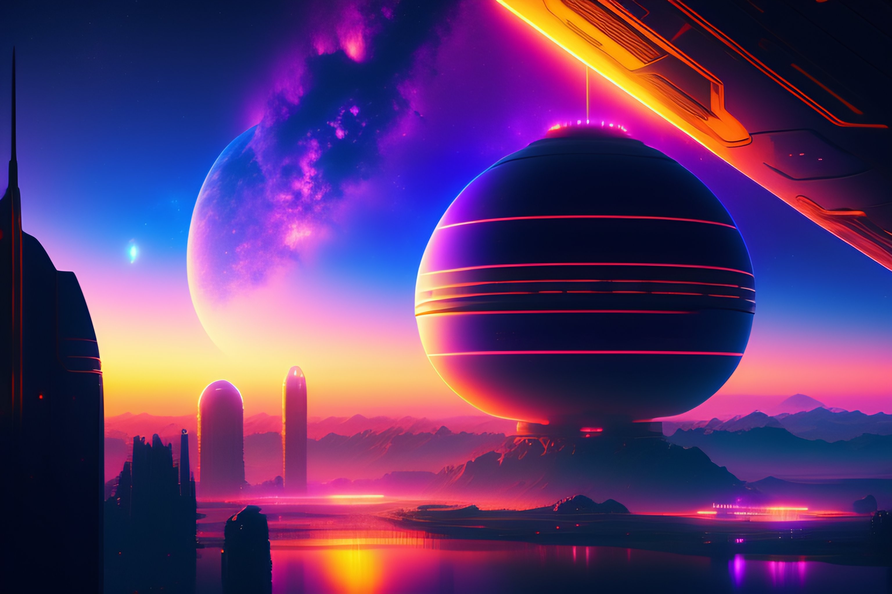 Lexica - Futuristic space station with a view of a distant planet, in ...