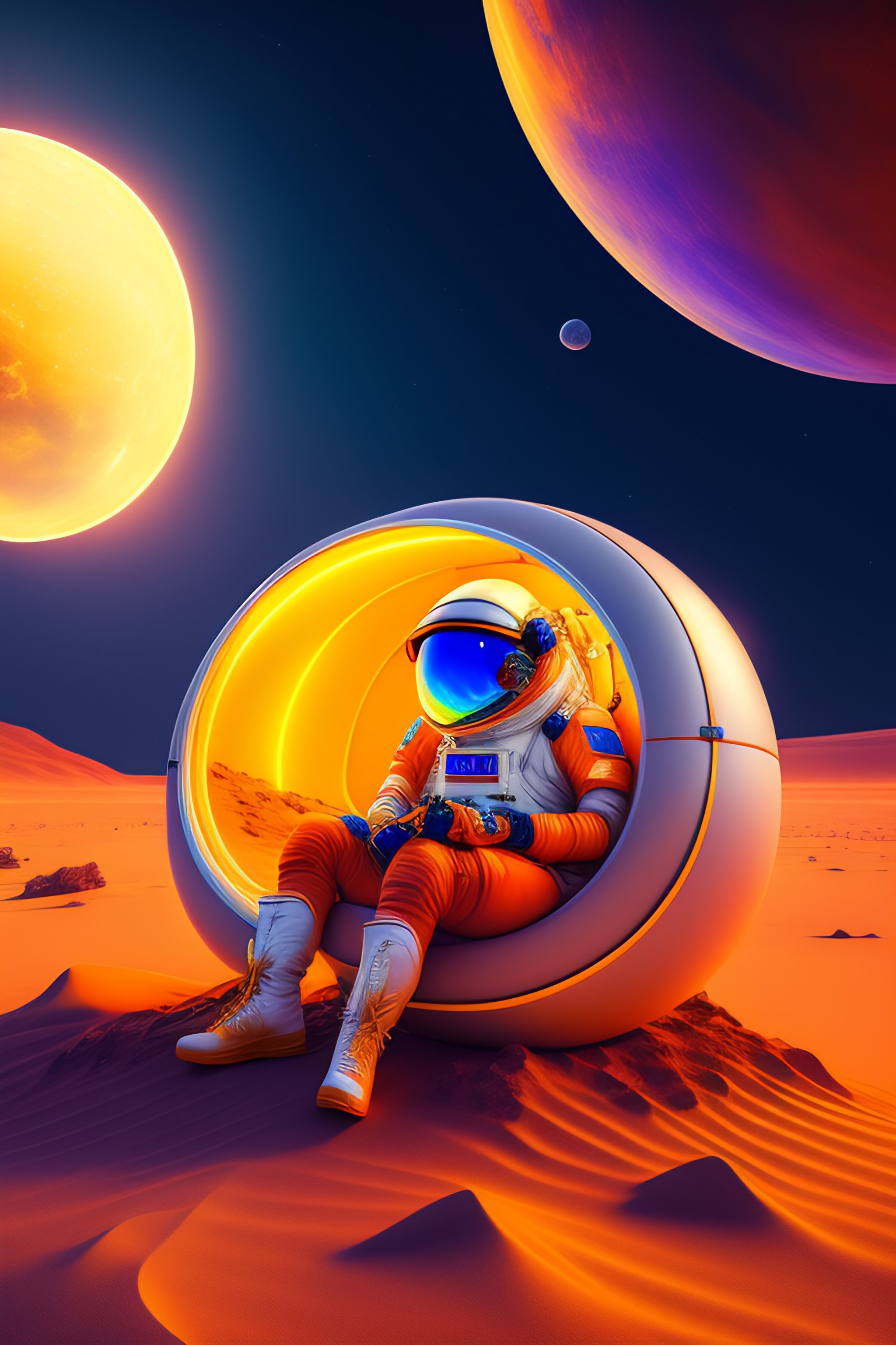 Lexica - An astronaut resting on mars in a beach chair, vibrant ...