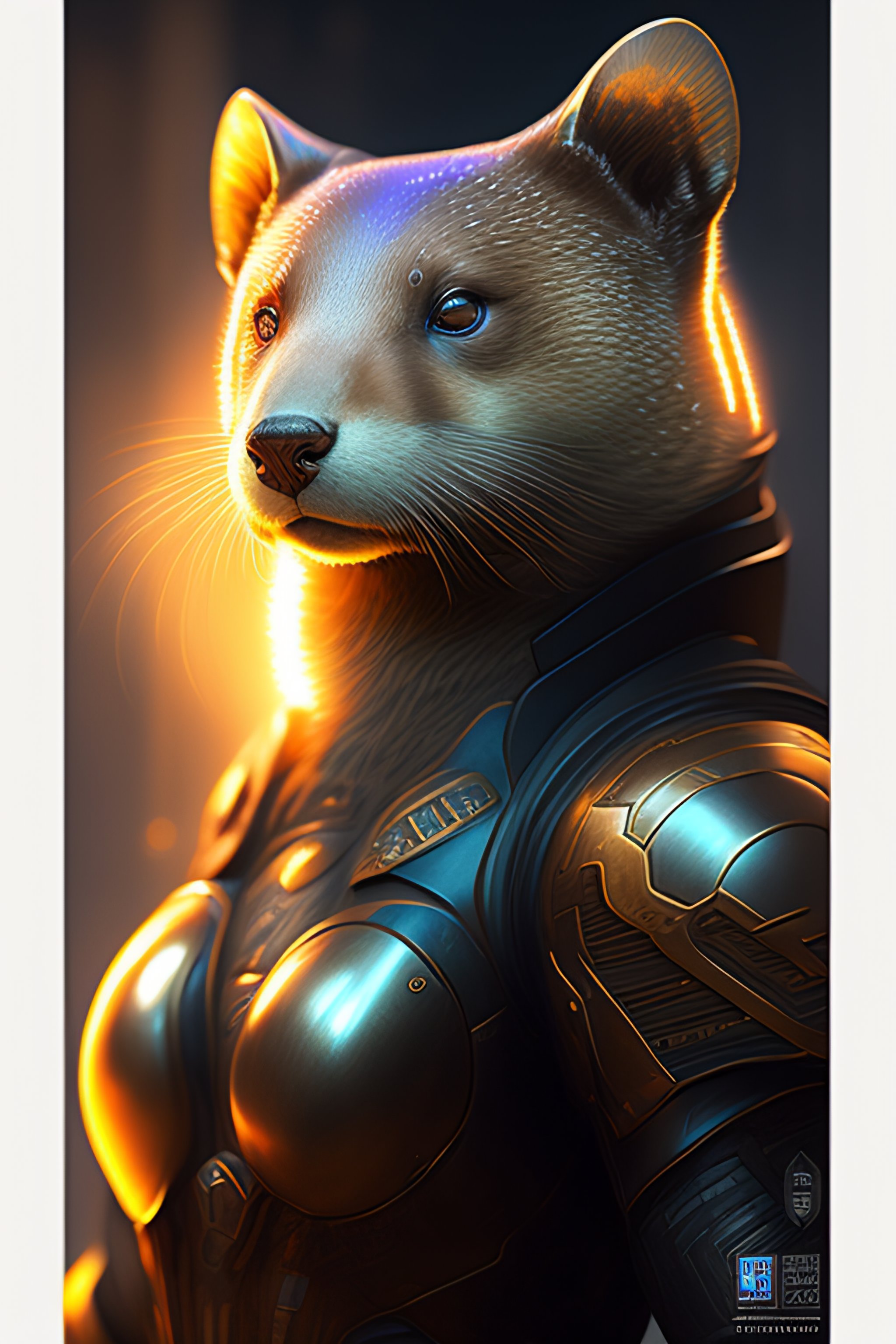 Lexica - Portrait of a cybernetic otter, sunburst arround head, deadly ...