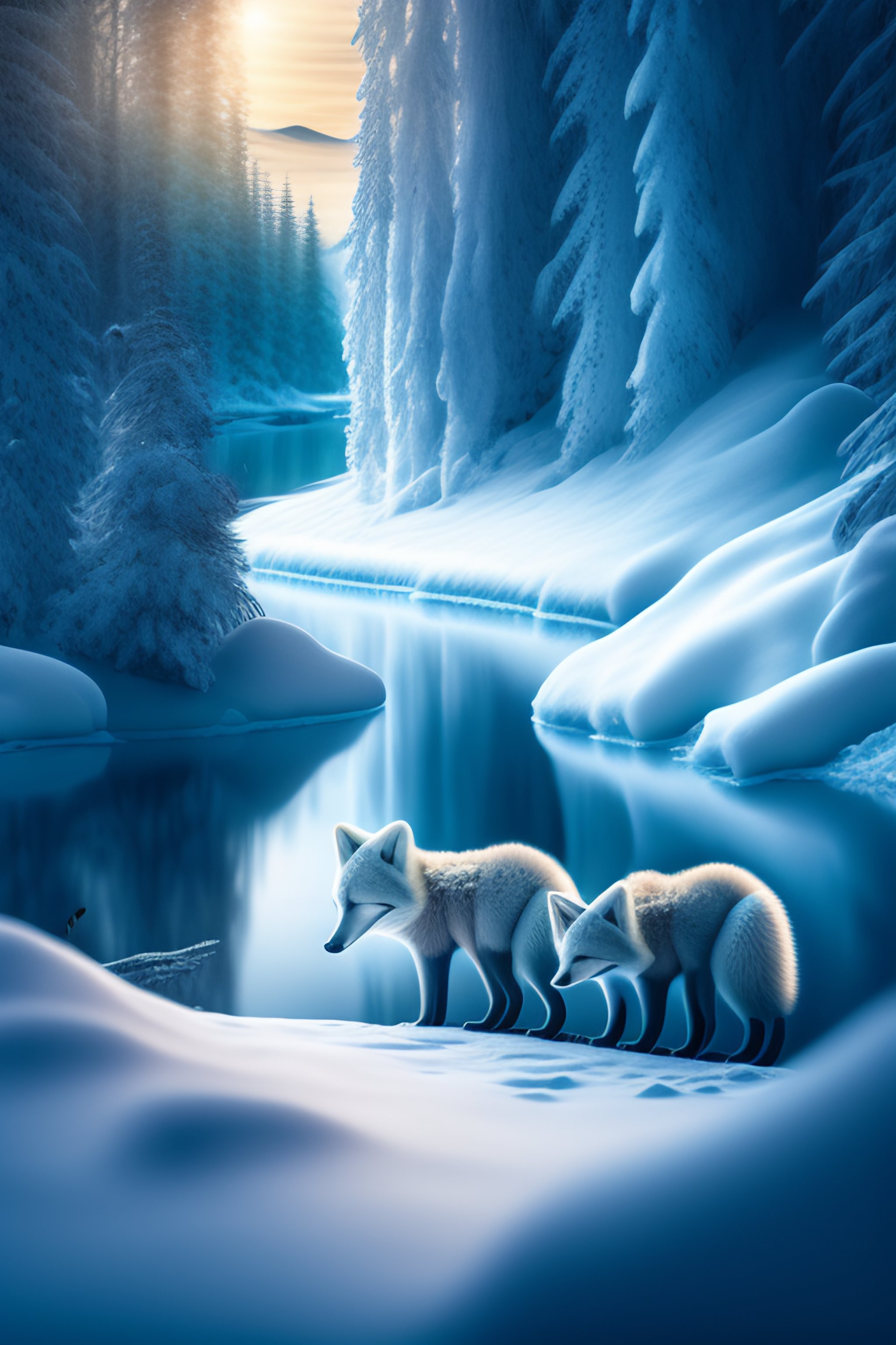 Lexica - An Arctic Fox and the pups playing in deep snow deep in a ...