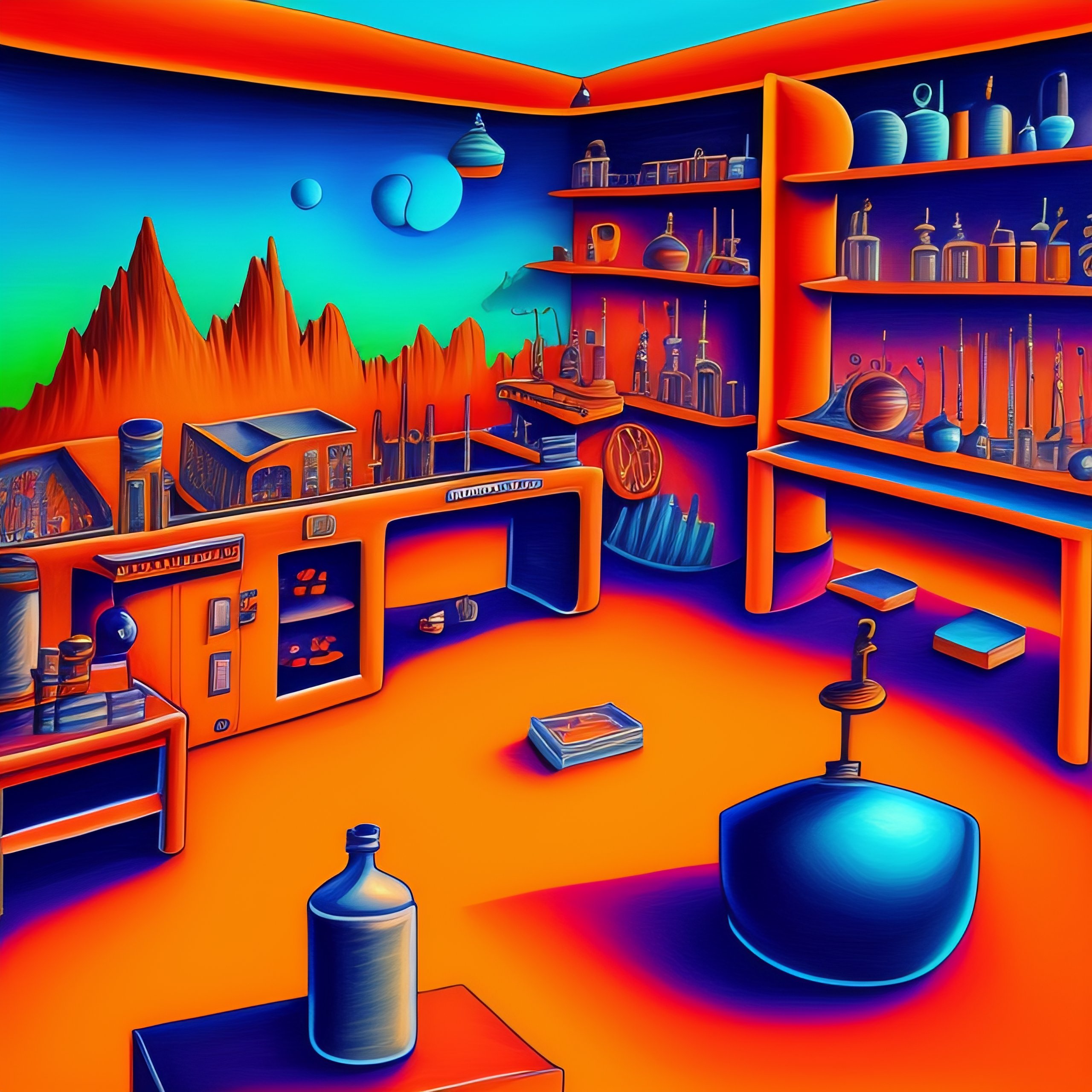 Lexica - Messy hand-drawn painting of a chaotic laboratory. surrealism, wam orange hues, low ...
