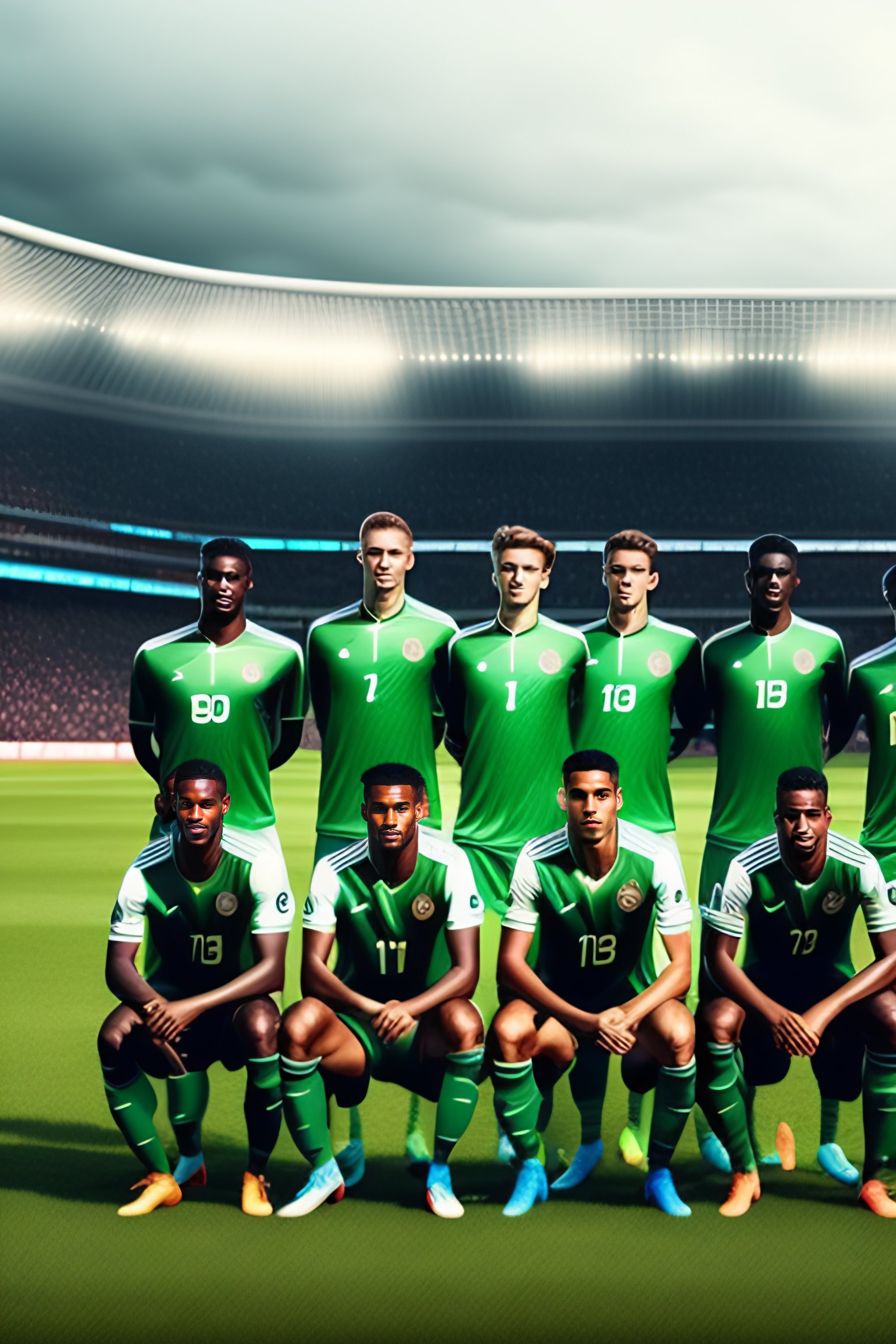 Lexica - Soccer team photo, white and green kit